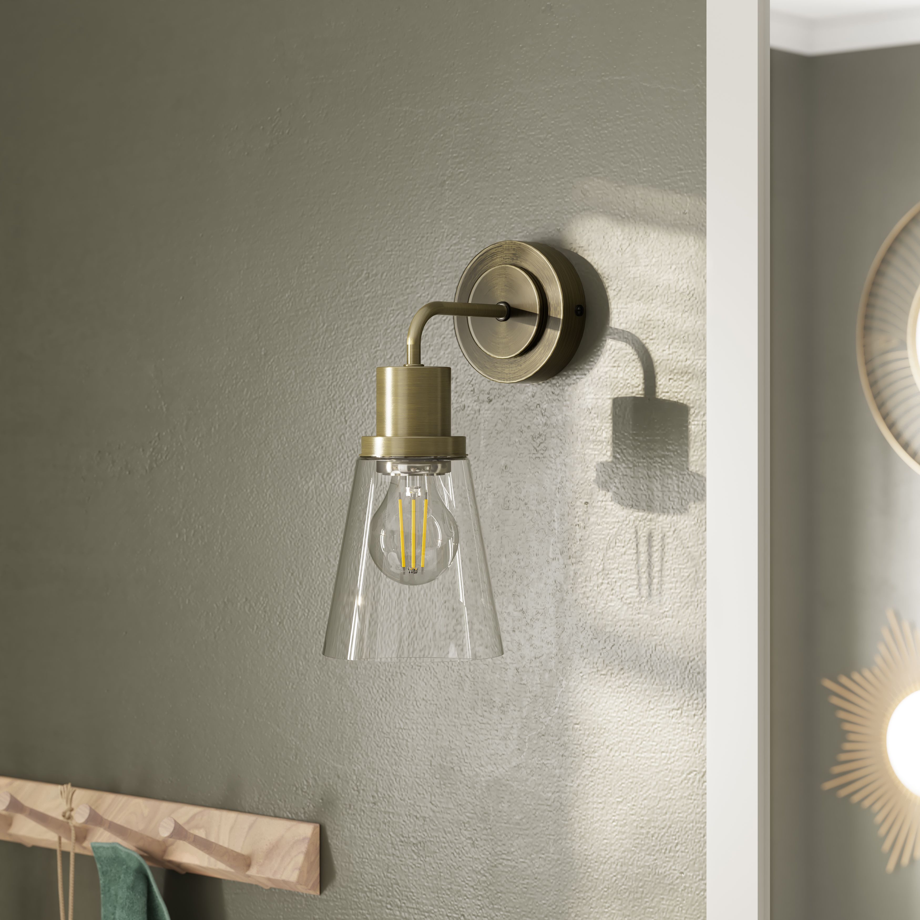 GoodHome Bobwhite Antique brass effect Wired Bathroom wall light