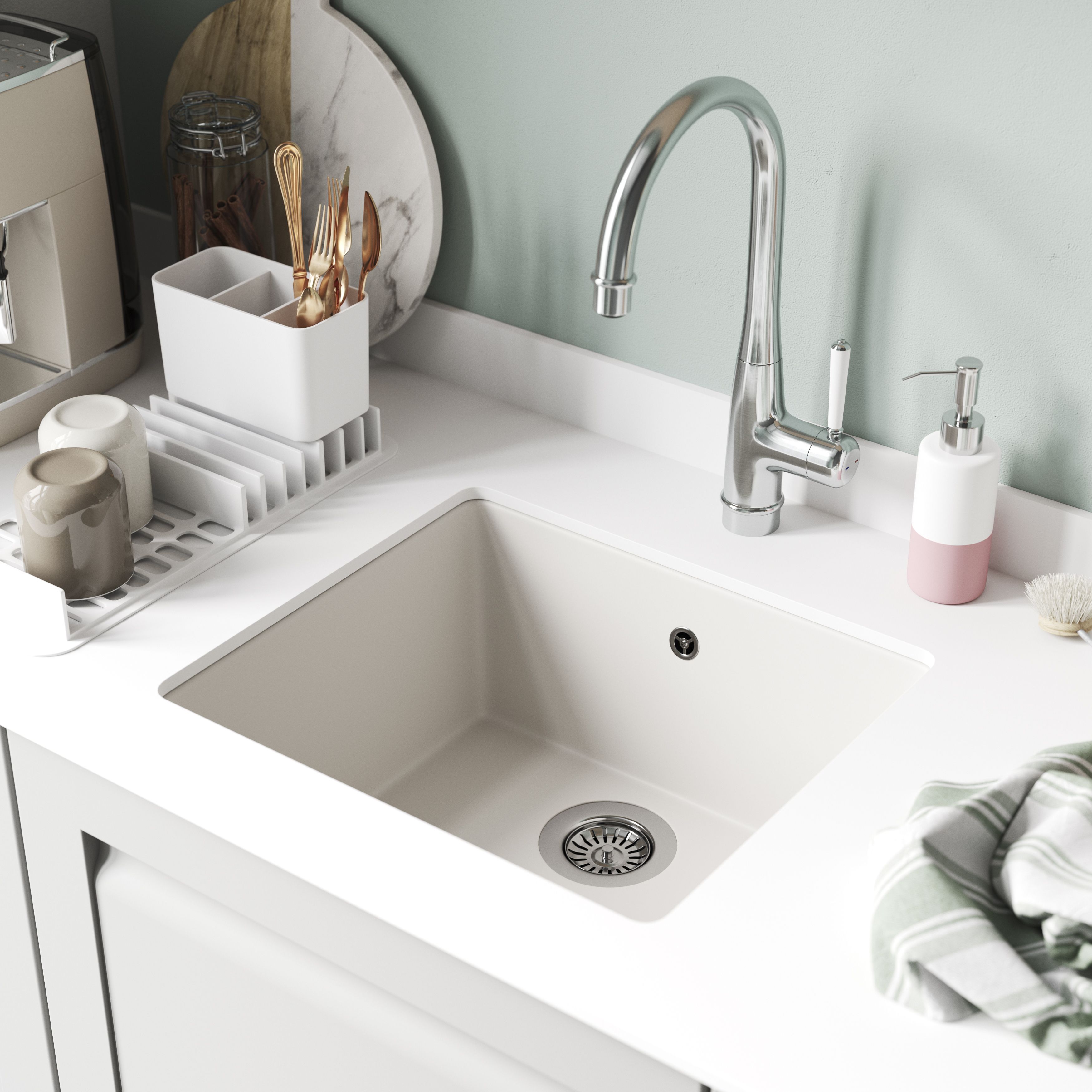 GoodHome Borage White Resin 1 Bowl Kitchen sink 440mm x 500mm | £95 at B&Q