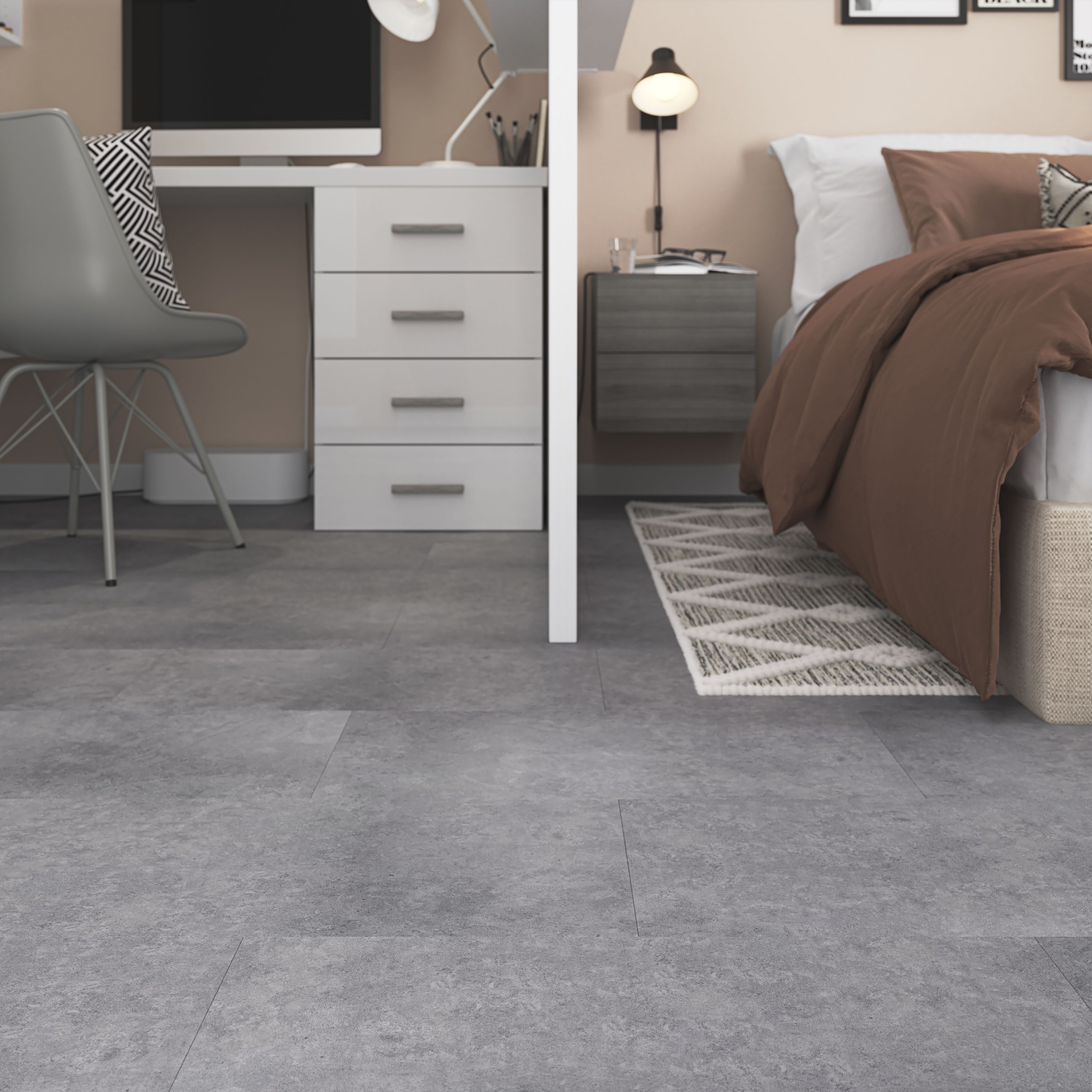 GoodHome Bossa Nova Grey Plain Stone effect Self-adhesive Luxury vinyl ...