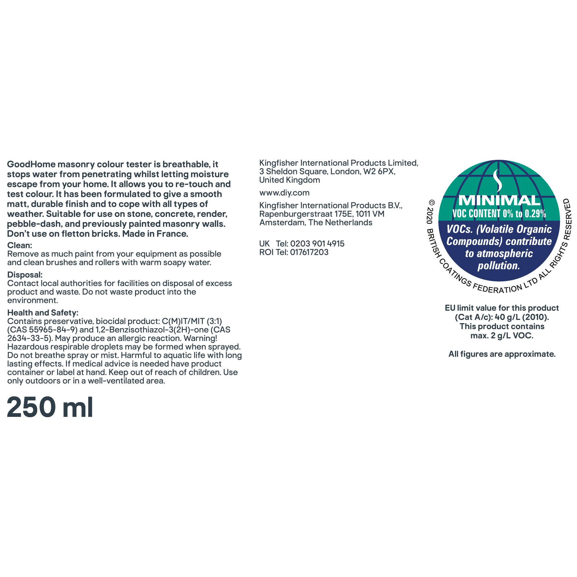 GoodHome Bray Smooth Matt Masonry paint, 350ml Tester pot