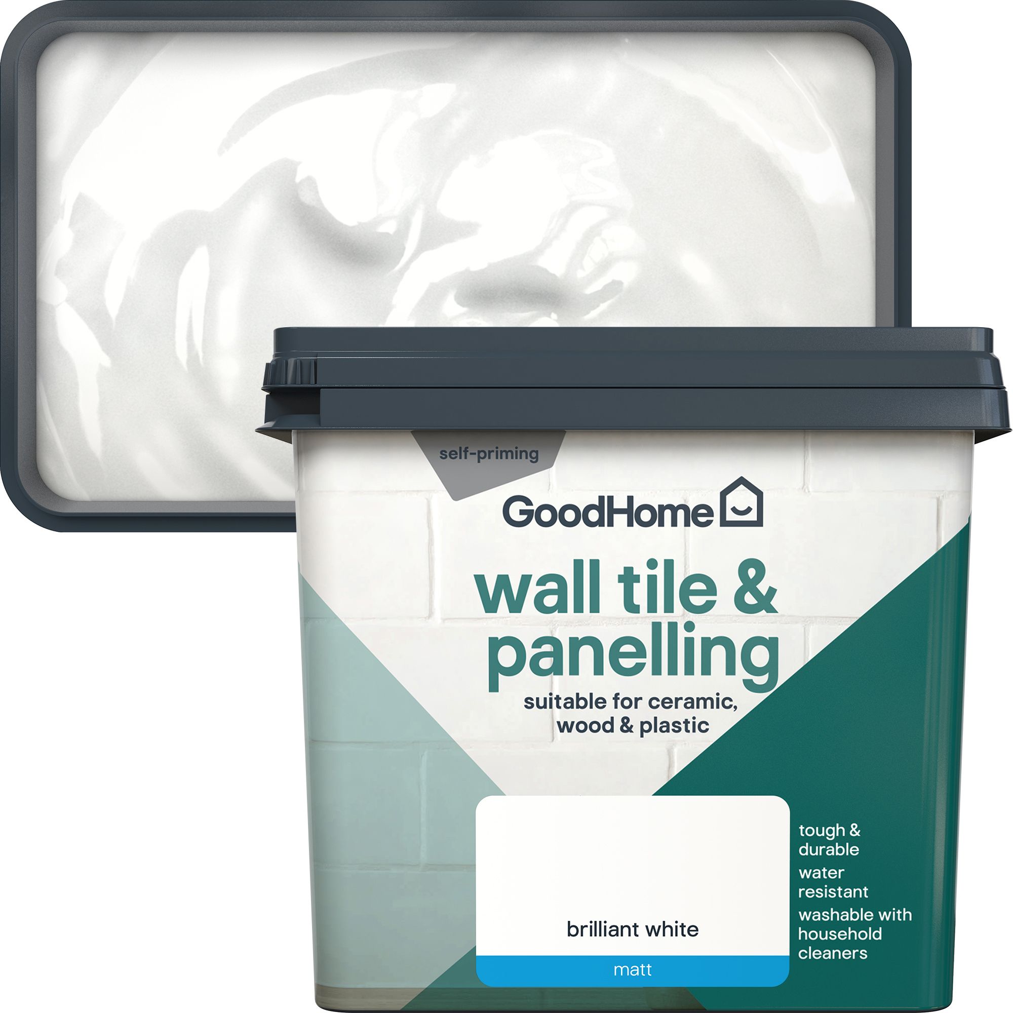 GoodHome Brilliant white Matt Wall tile & panelling paint, 750ml