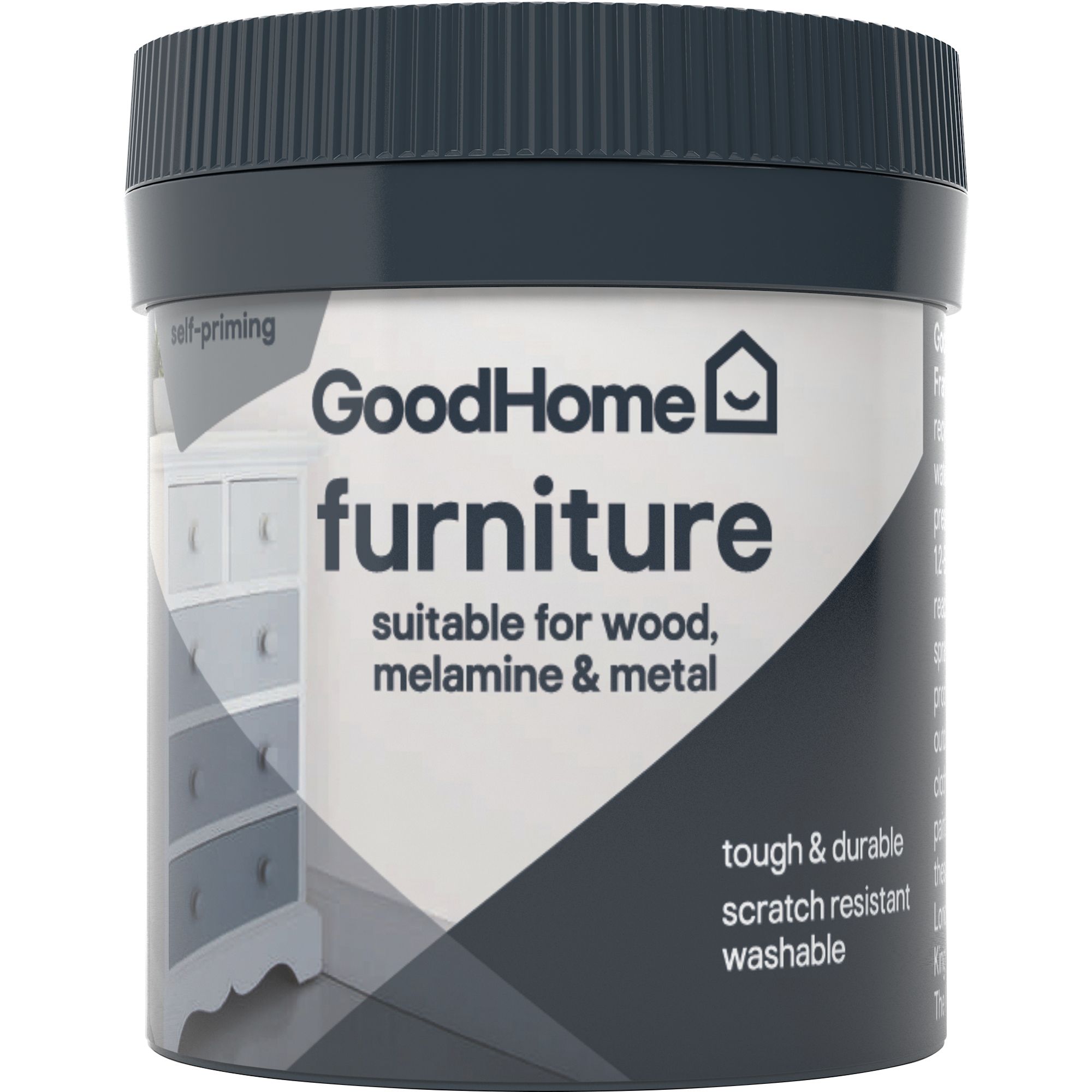 GoodHome Brilliant white Satin Furniture paint, 80ml Tester pot