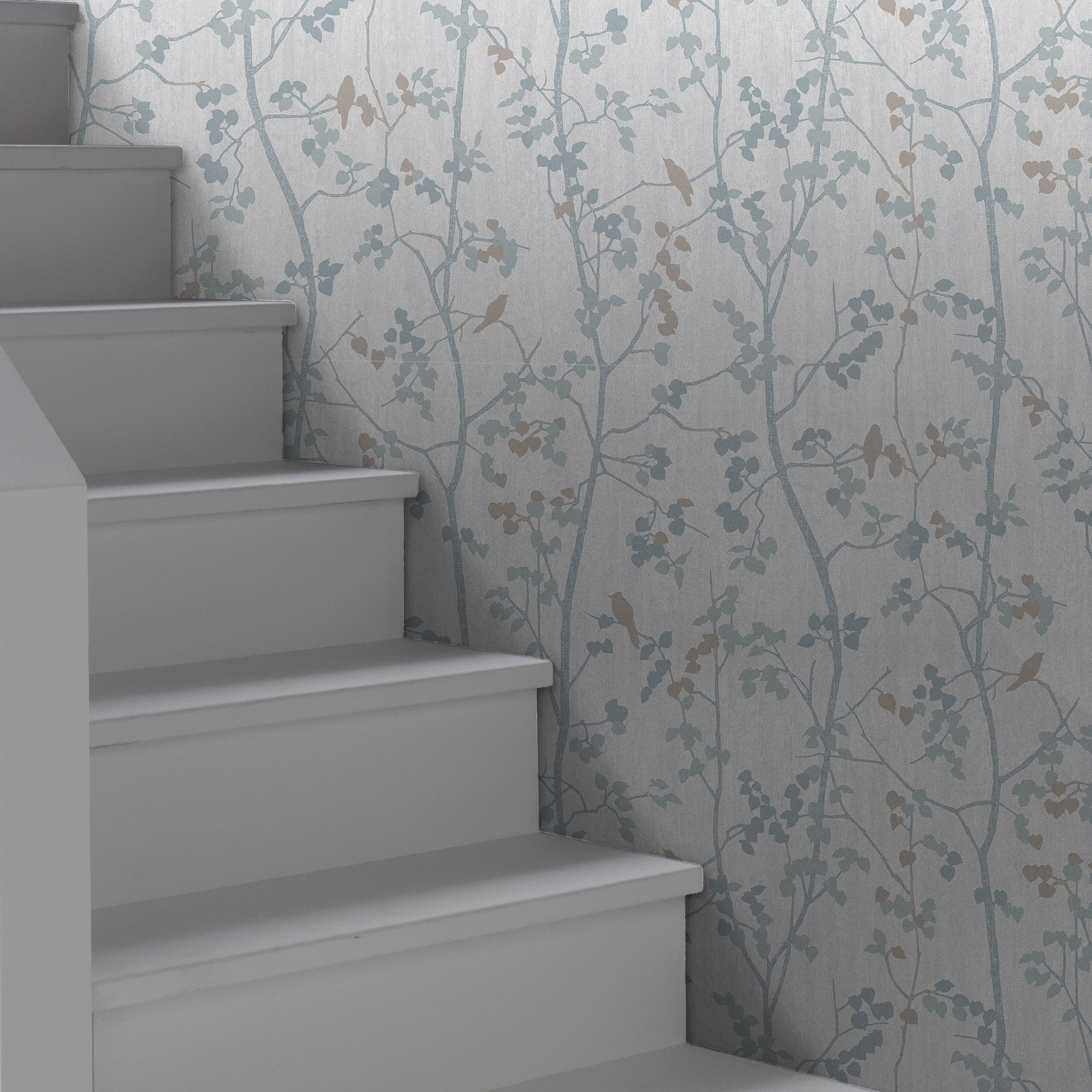 GoodHome Bromus Blue Floral Metallic effect Contemporary Textured Wallpaper