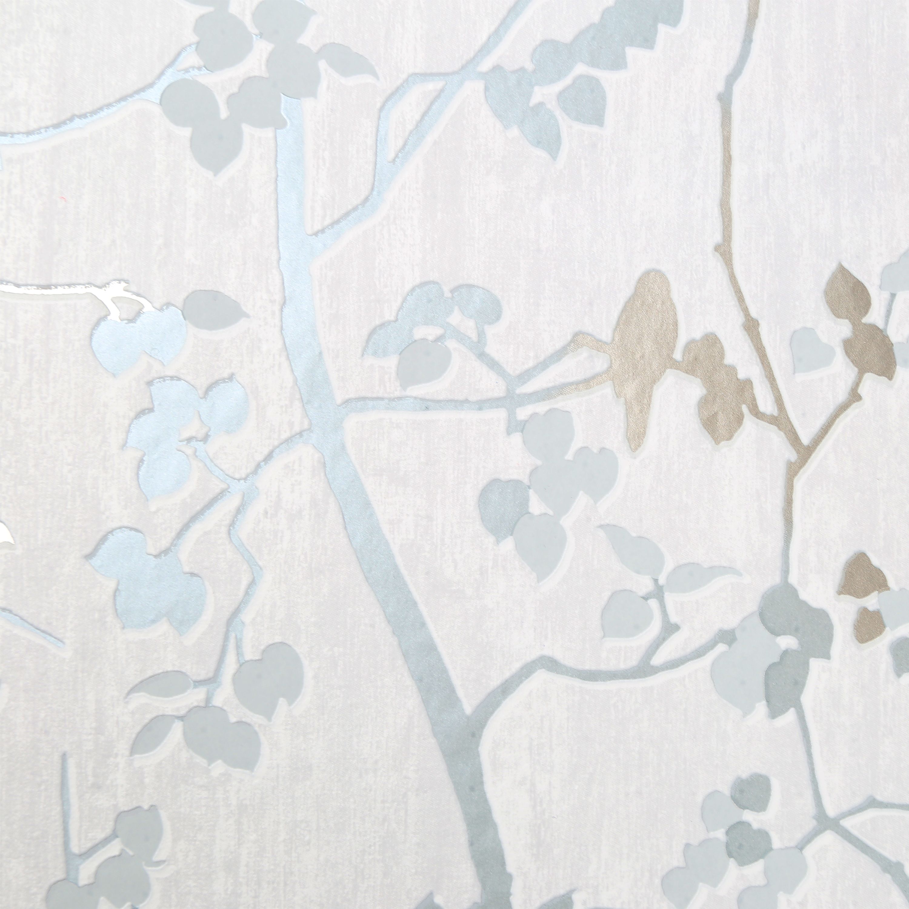 GoodHome Bromus Blue Floral Metallic effect Contemporary Textured Wallpaper