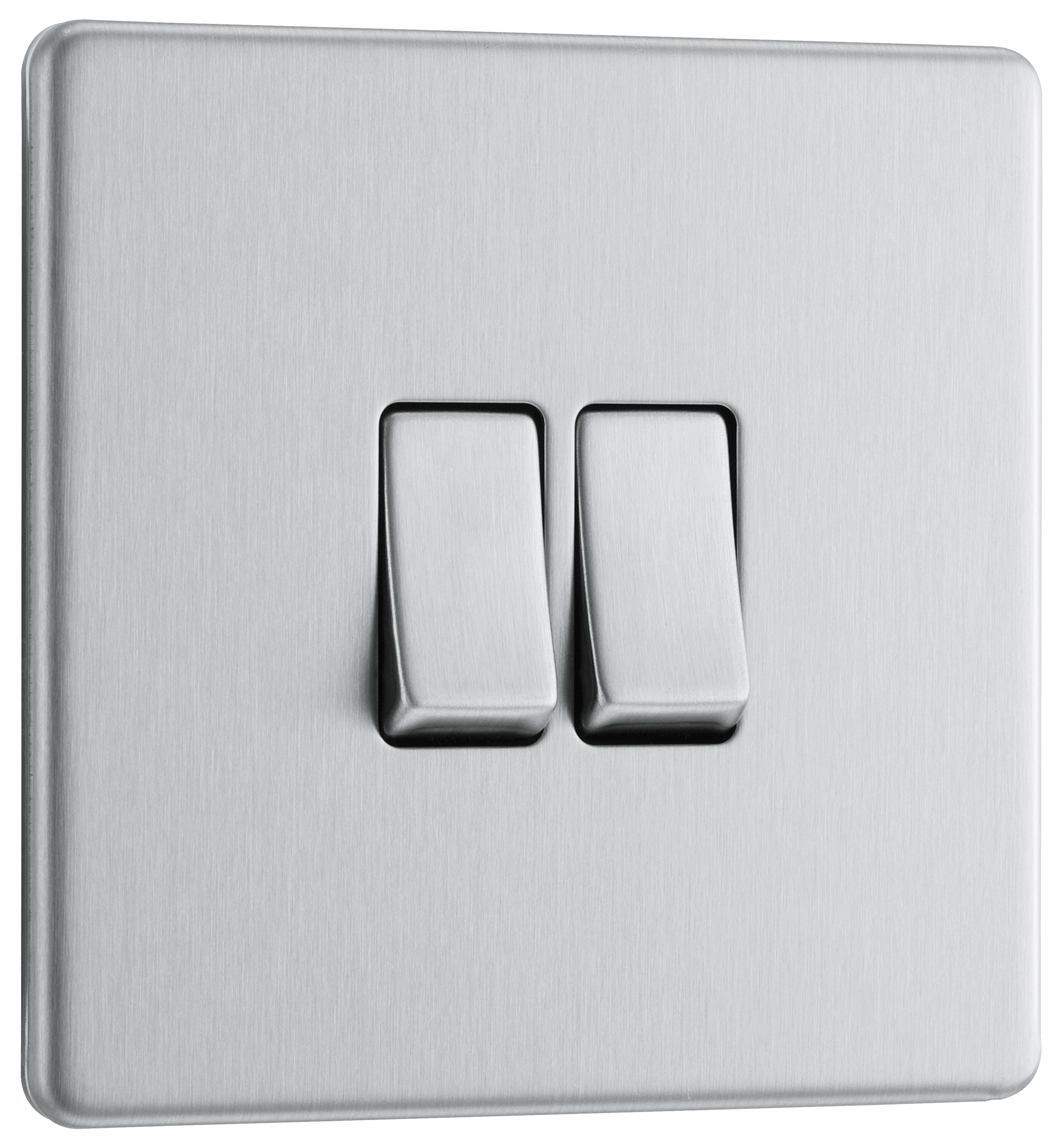 GoodHome Brushed Steel 20A 2 way 2 gang Light Screwless Switch