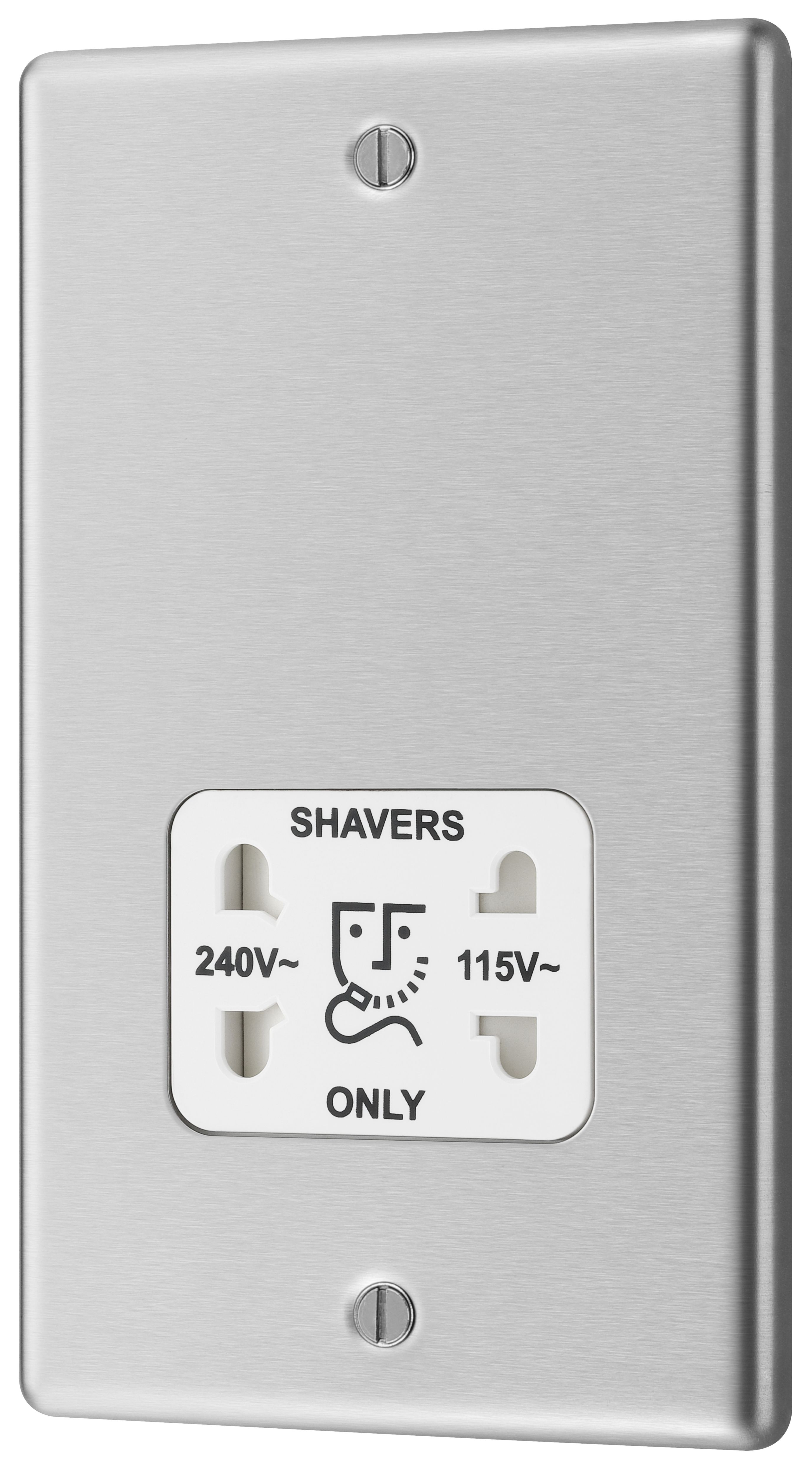 GoodHome Brushed Steel Double Raised rounded Screwed Shaver socket ...