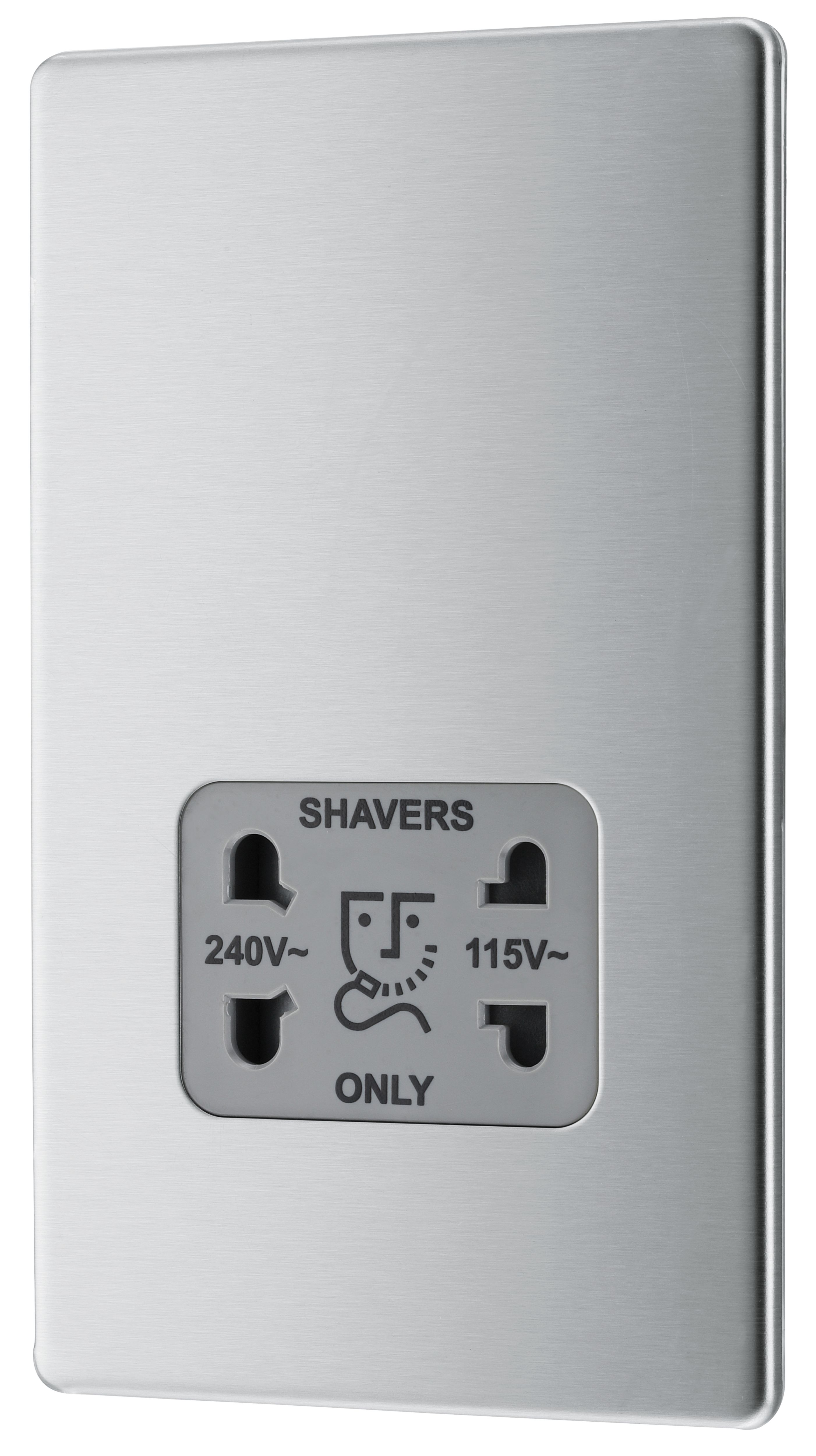 GoodHome Brushed Steel Double Screwless Shaver socket | DIY at B&Q