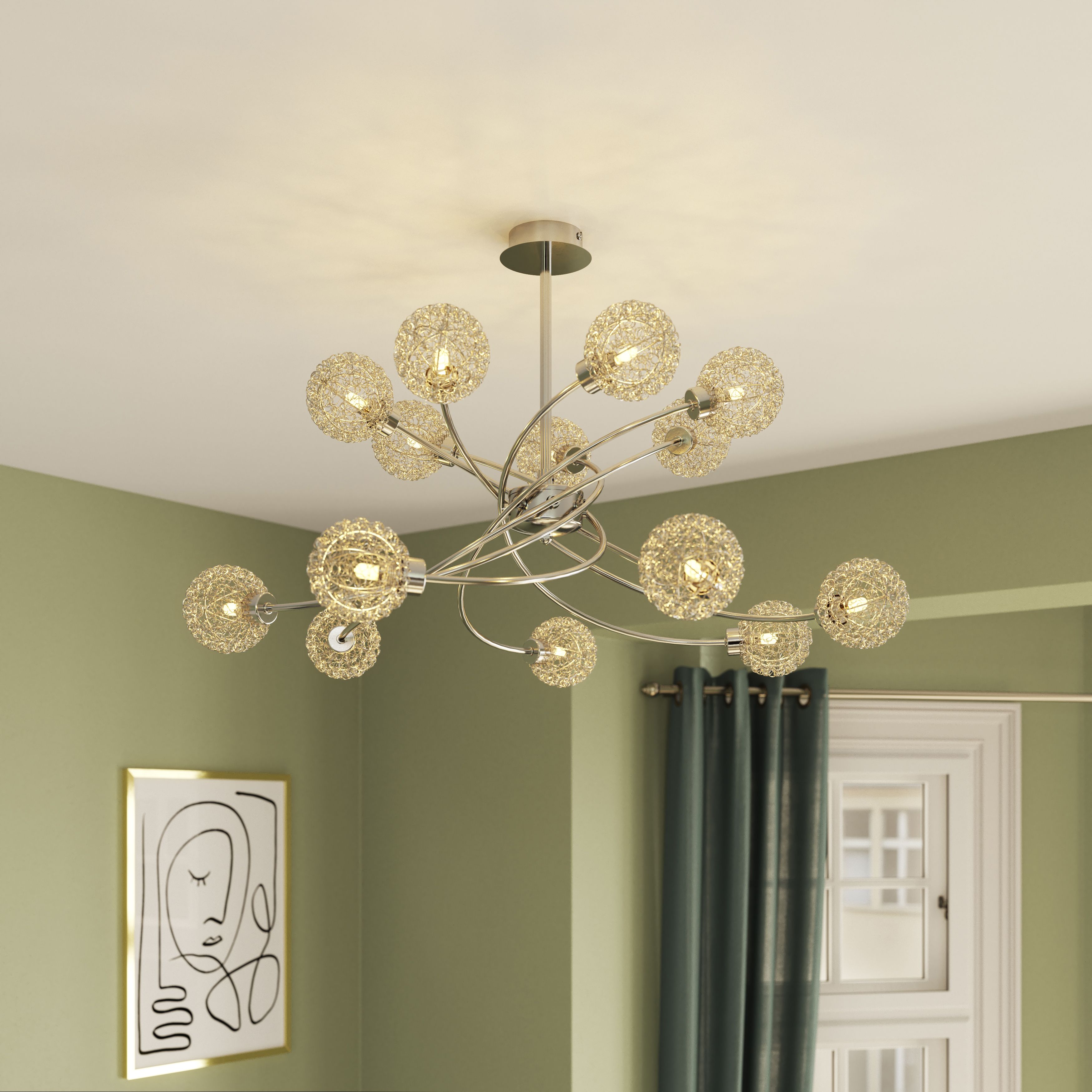 GoodHome Caelus Spiral Metal Chrome effect 14 Lamp Ceiling light