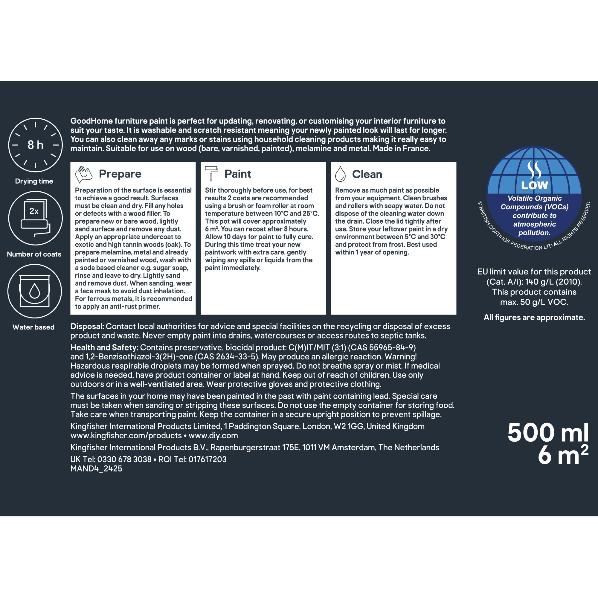 GoodHome Cancún Flat matt Furniture paint, 500ml