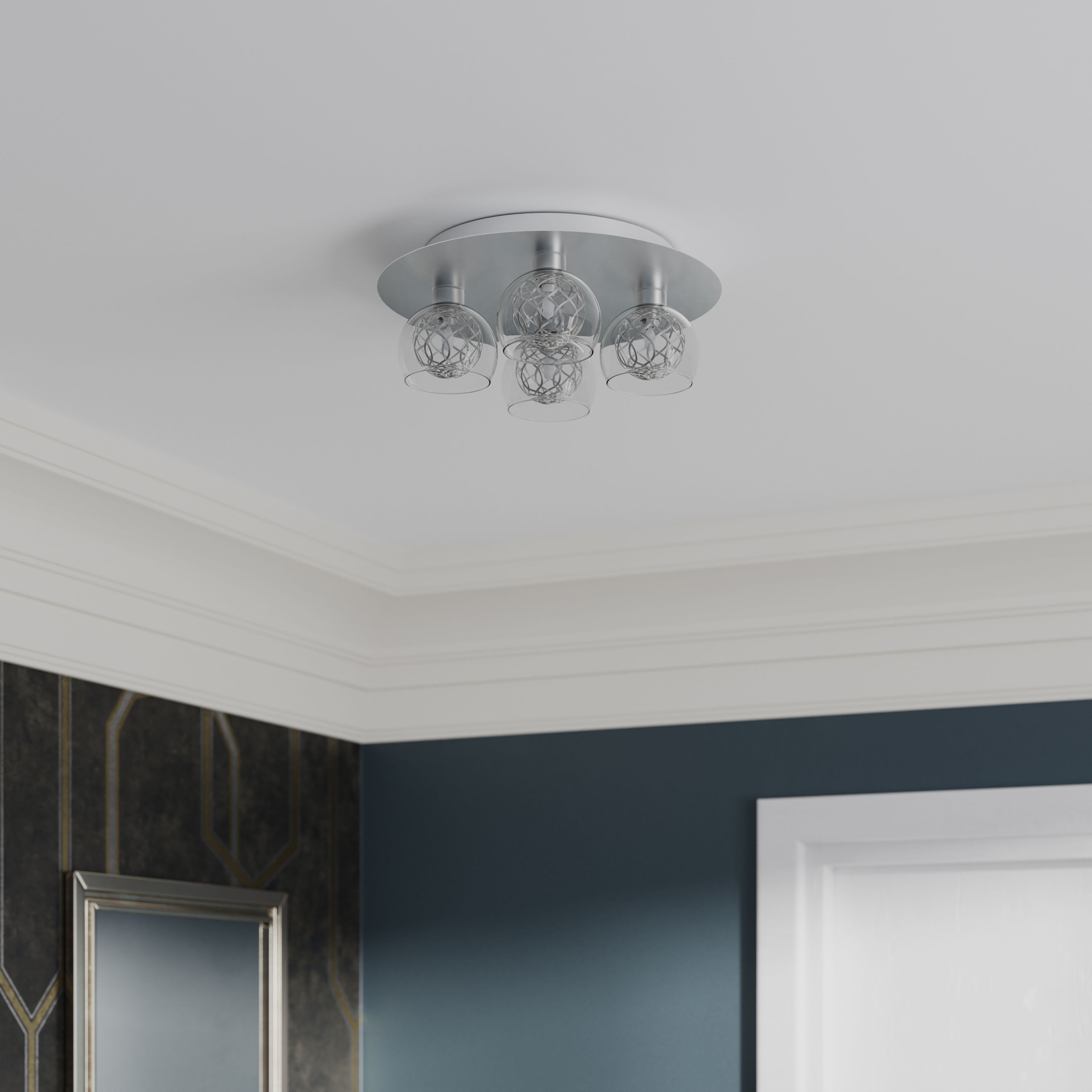 GoodHome Carmenta Spiral Glass & metal Chrome effect 4 Lamp Ceiling light