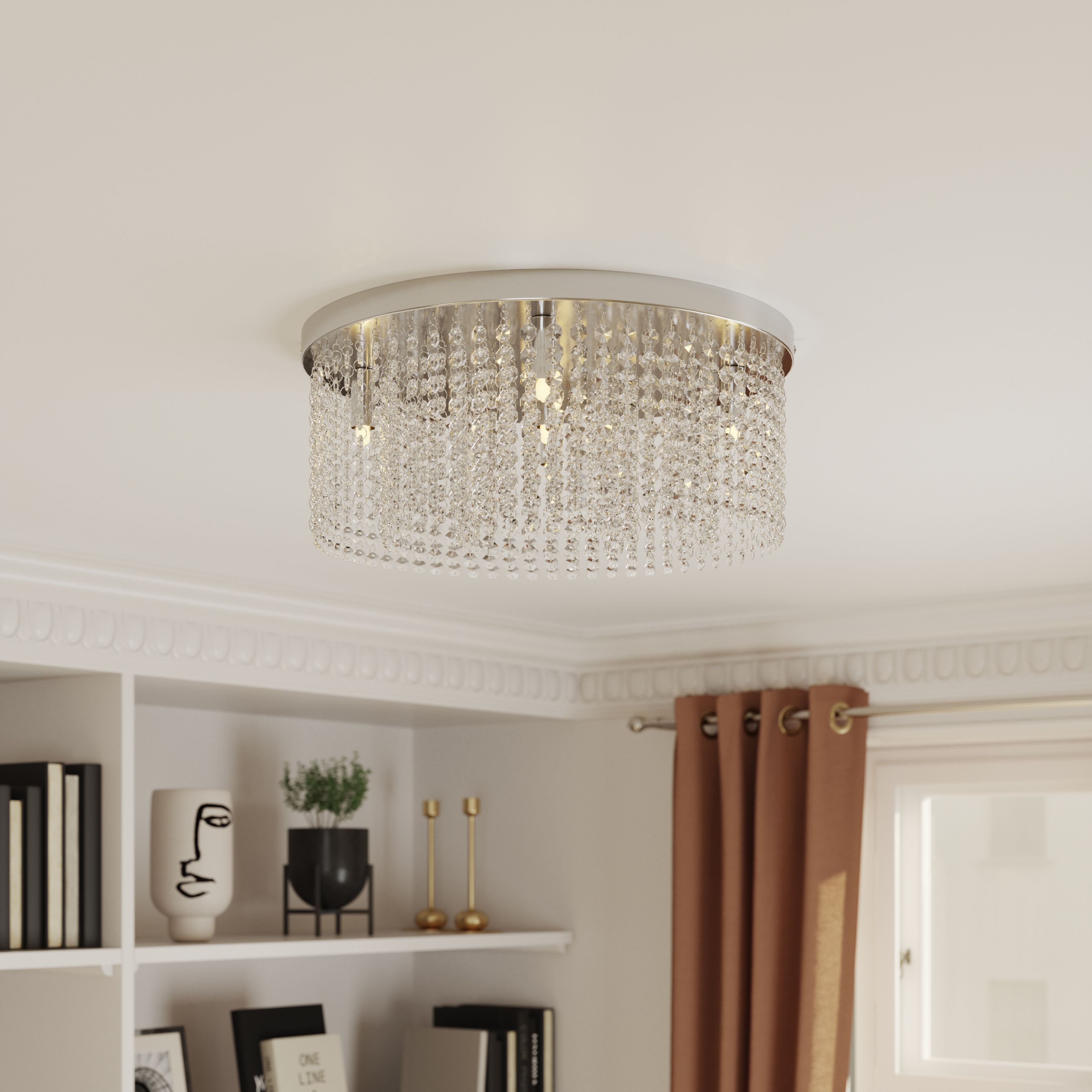 GOODHOME CARNA ROUND GLASS & METAL TRANSPARENT CHROME EFFECT 5 LAMP ...
