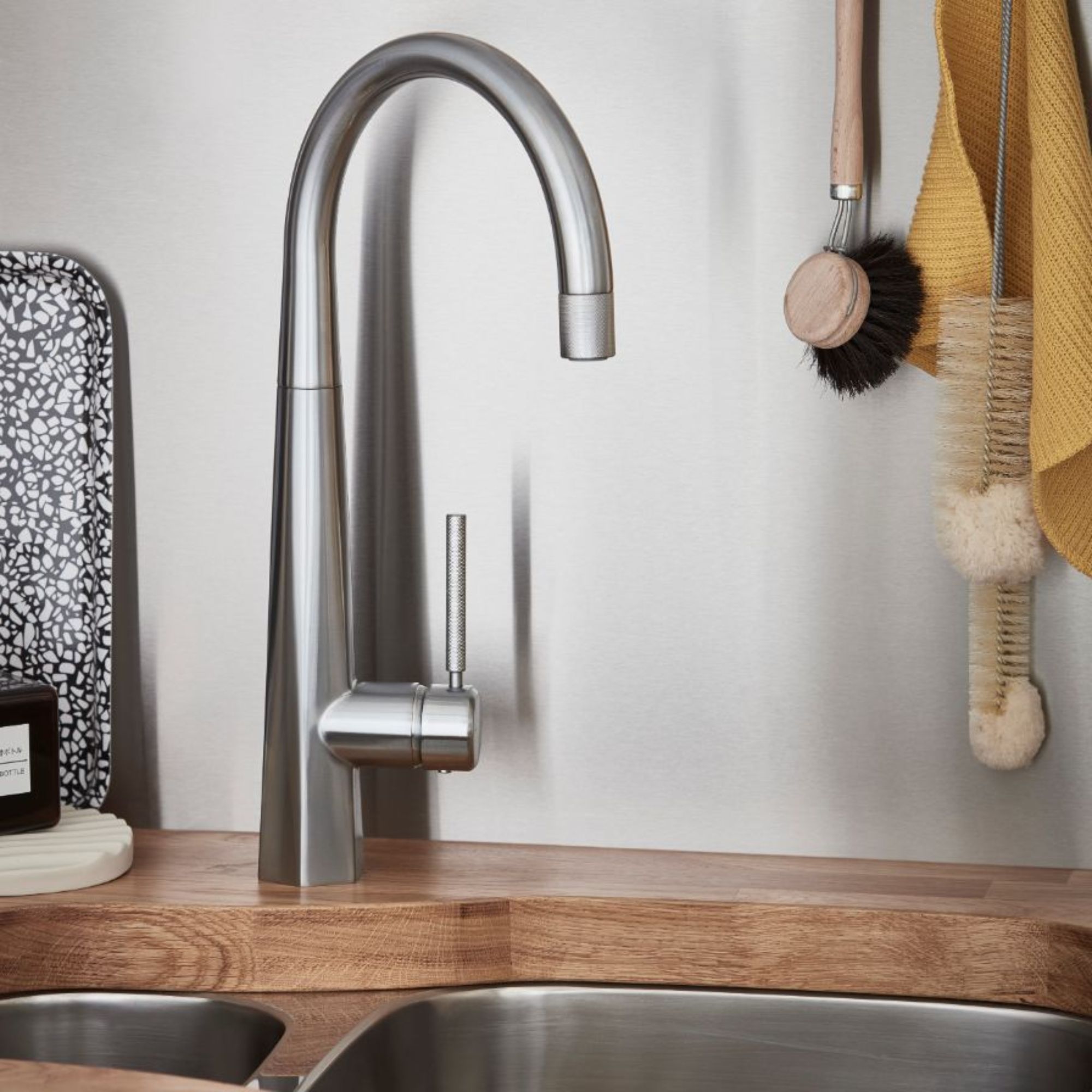 GoodHome Carya Silver Stainless steel effect Kitchen Side lever Tap