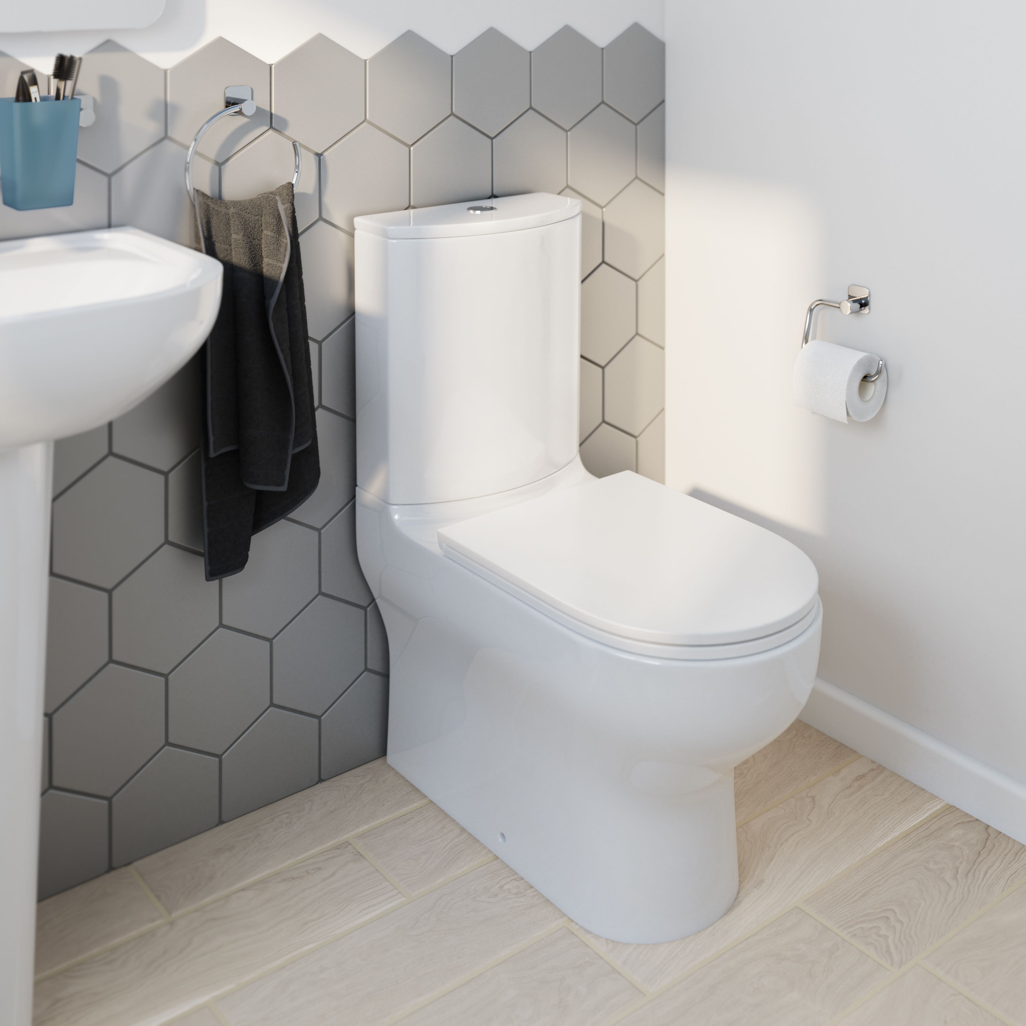 GoodHome Cavally White Back to wall close-coupled Toilet set with Soft ...