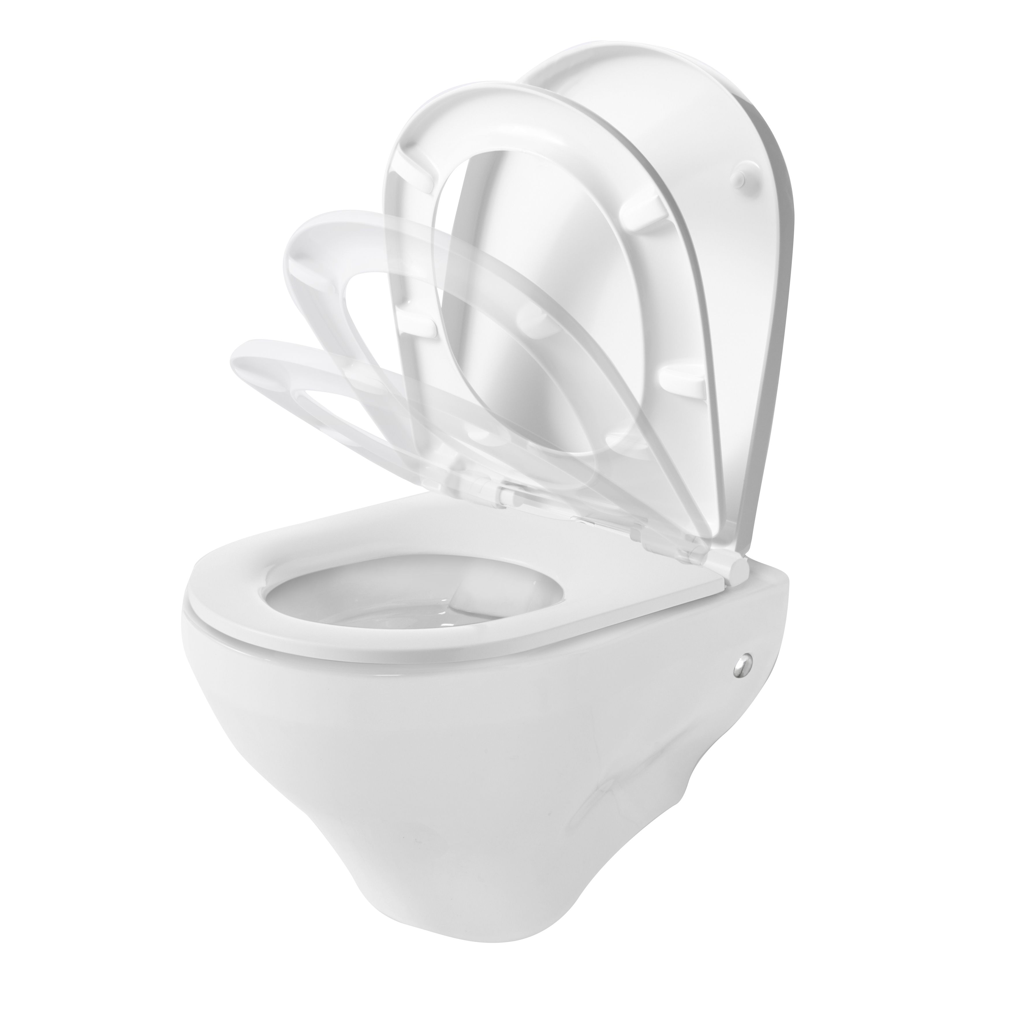 GoodHome Cavally White Rimless Back to wall Round Toilet pan with Soft ...