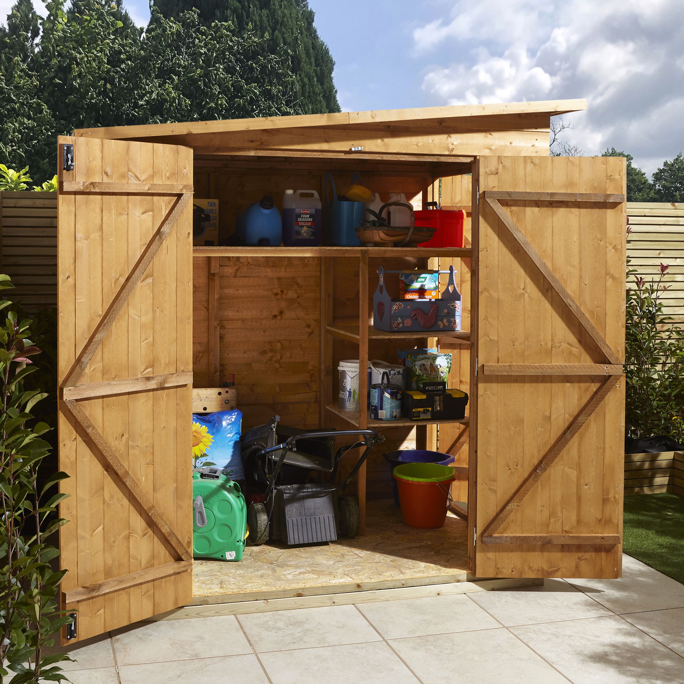 GoodHome Clapperton 6x4 ft Pent Wooden 2 door Shed with floor