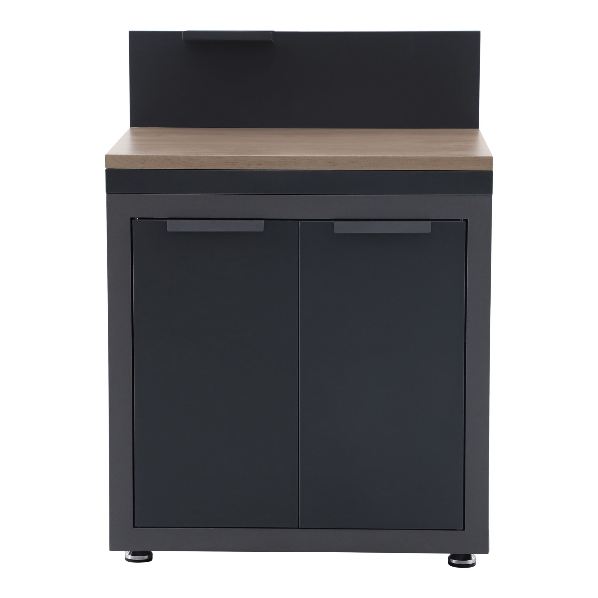 GoodHome Cucino Powder-coated Grey Open Steel Wood effect Outdoor ...