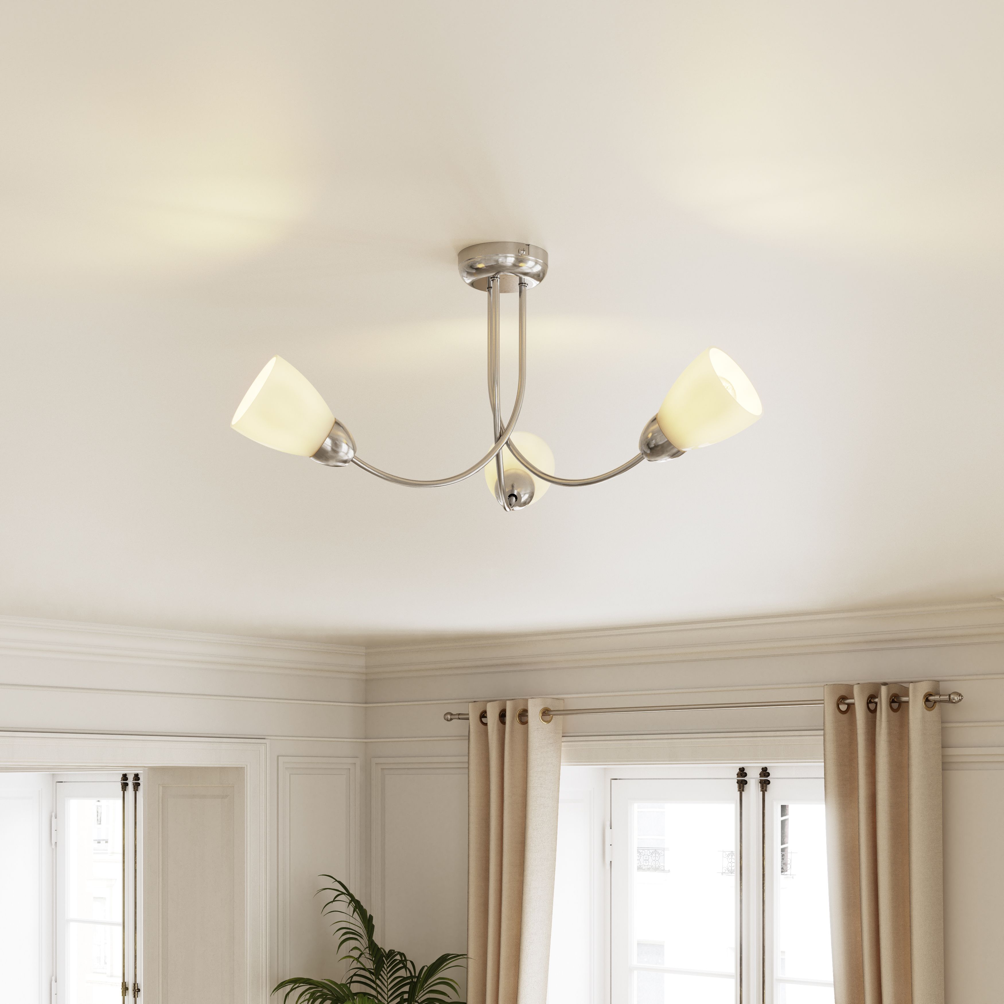 GOODHOME CURA GLASS & METAL CHROME EFFECT 3 LAMP CEILING LIGHT