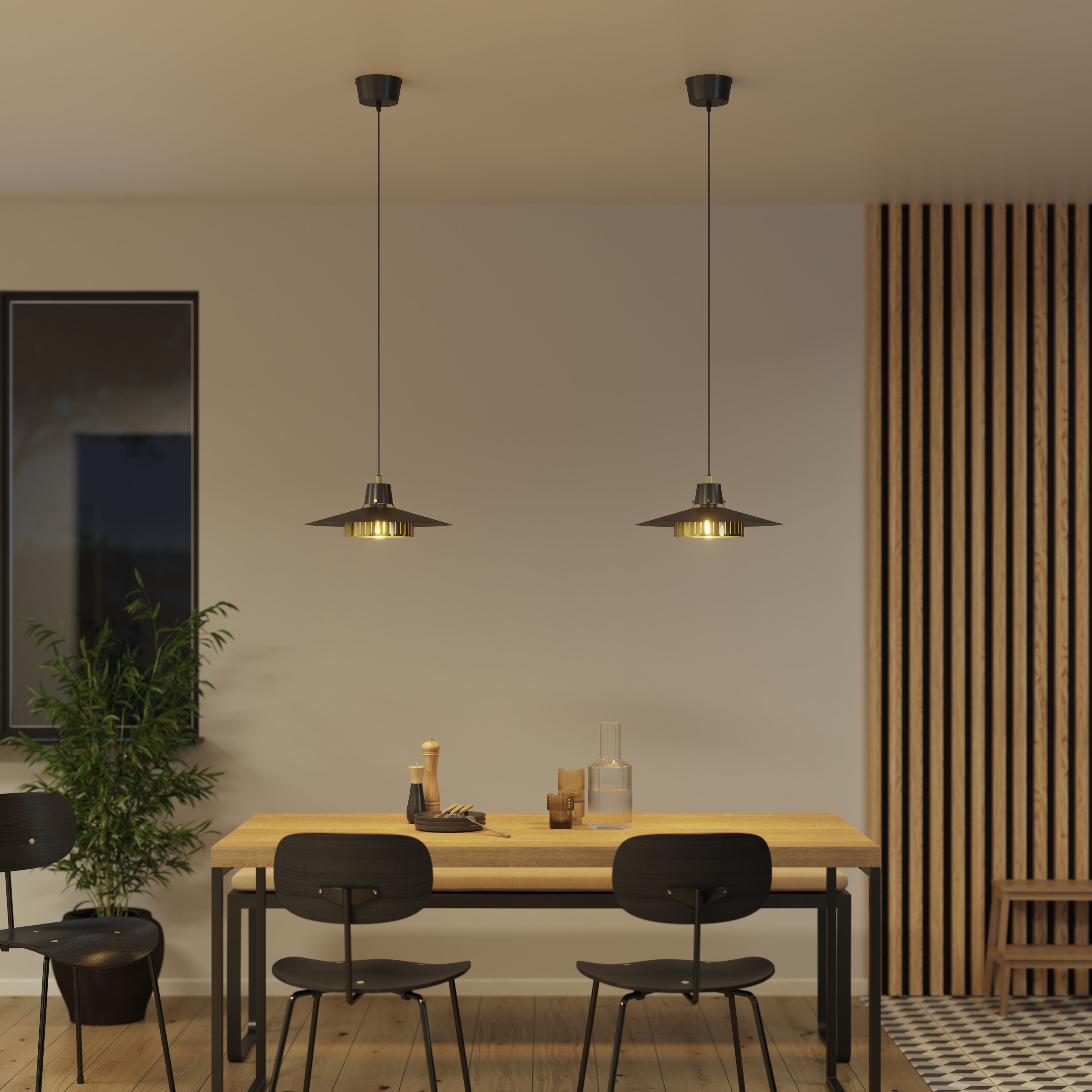 GoodHome Delagoa Round Matt Black & Gold LED Pendant ceiling light ...