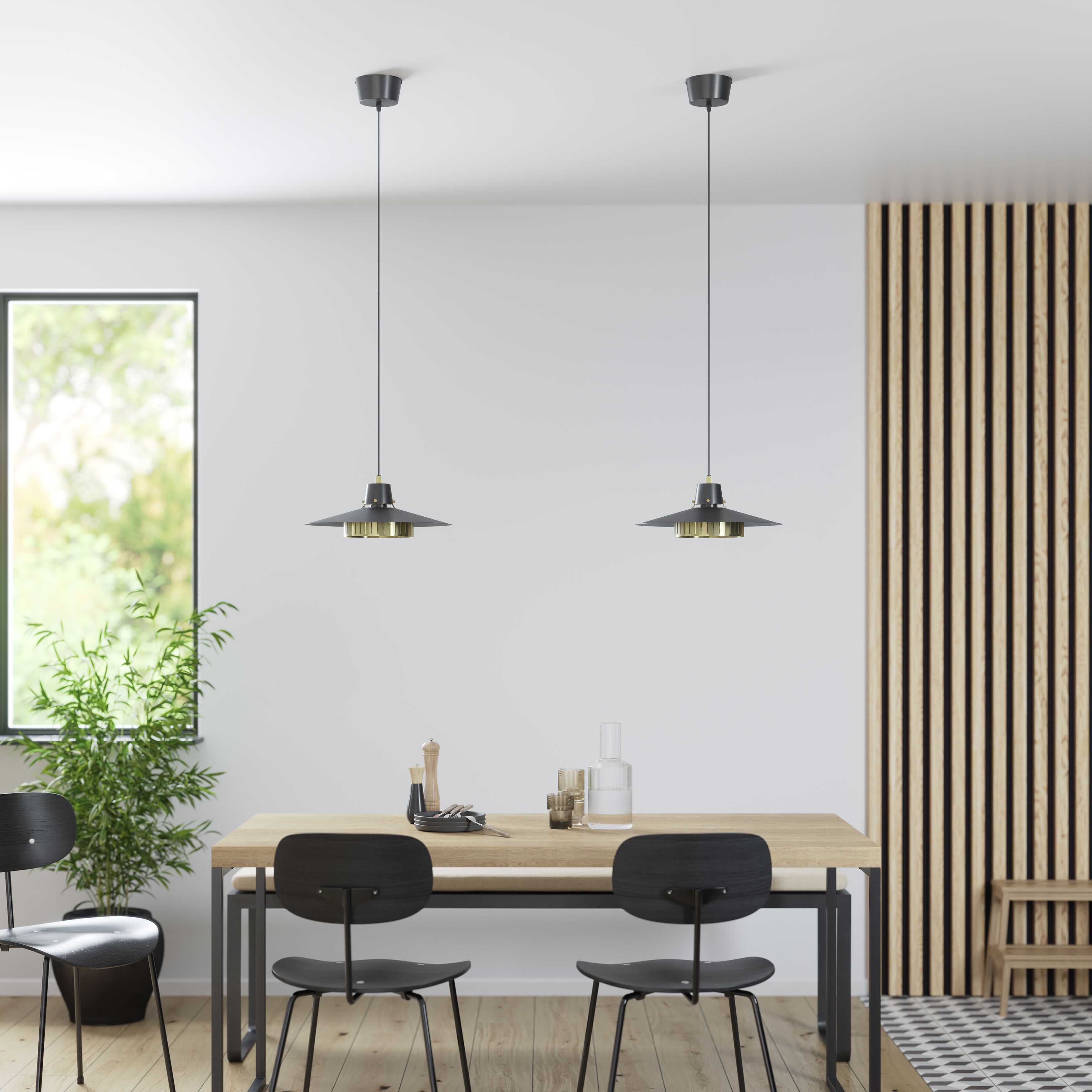 GoodHome Delagoa Round Matt Black & Gold LED Pendant ceiling light ...