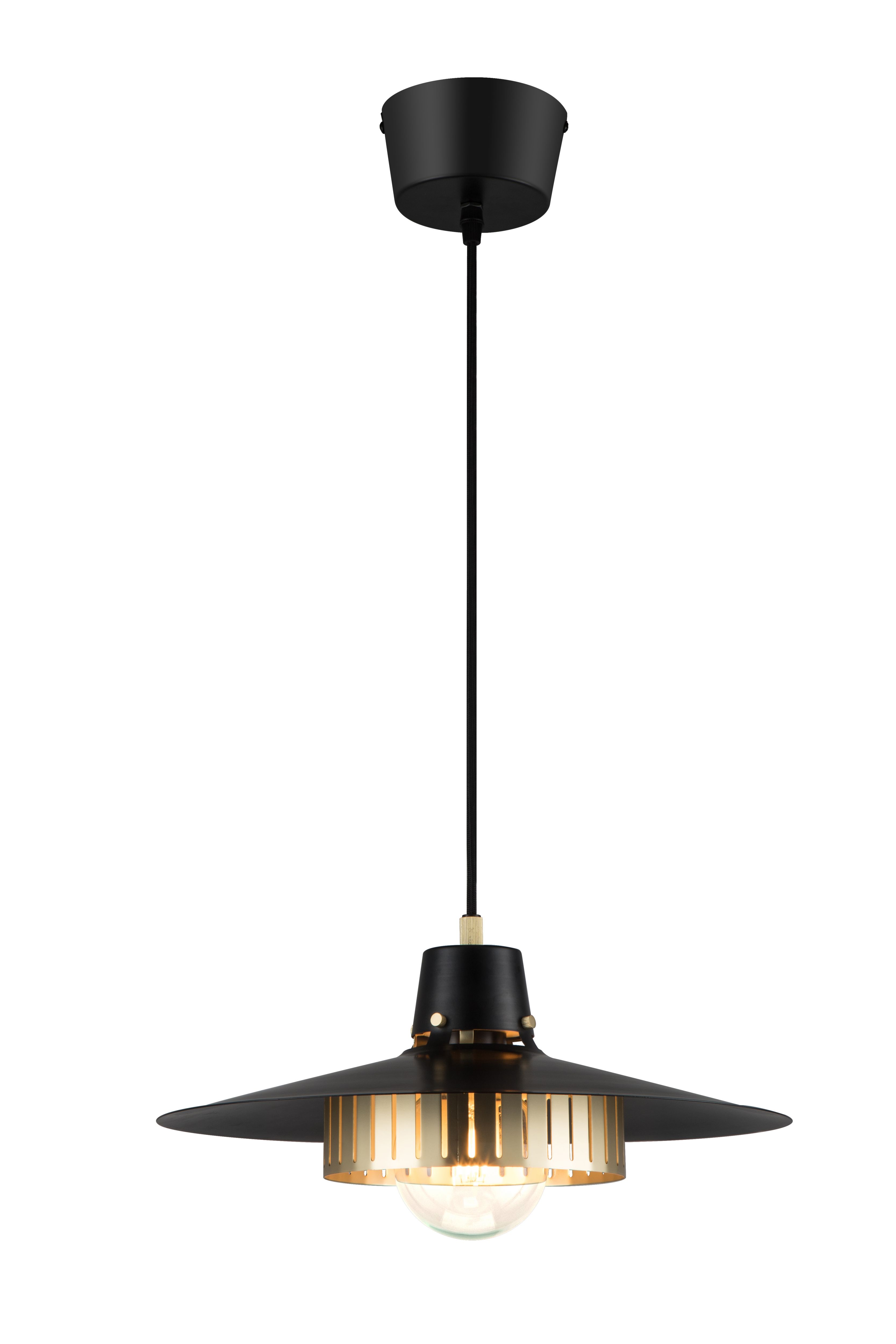 GoodHome Delagoa Round Matt Black & Gold LED Pendant ceiling light ...