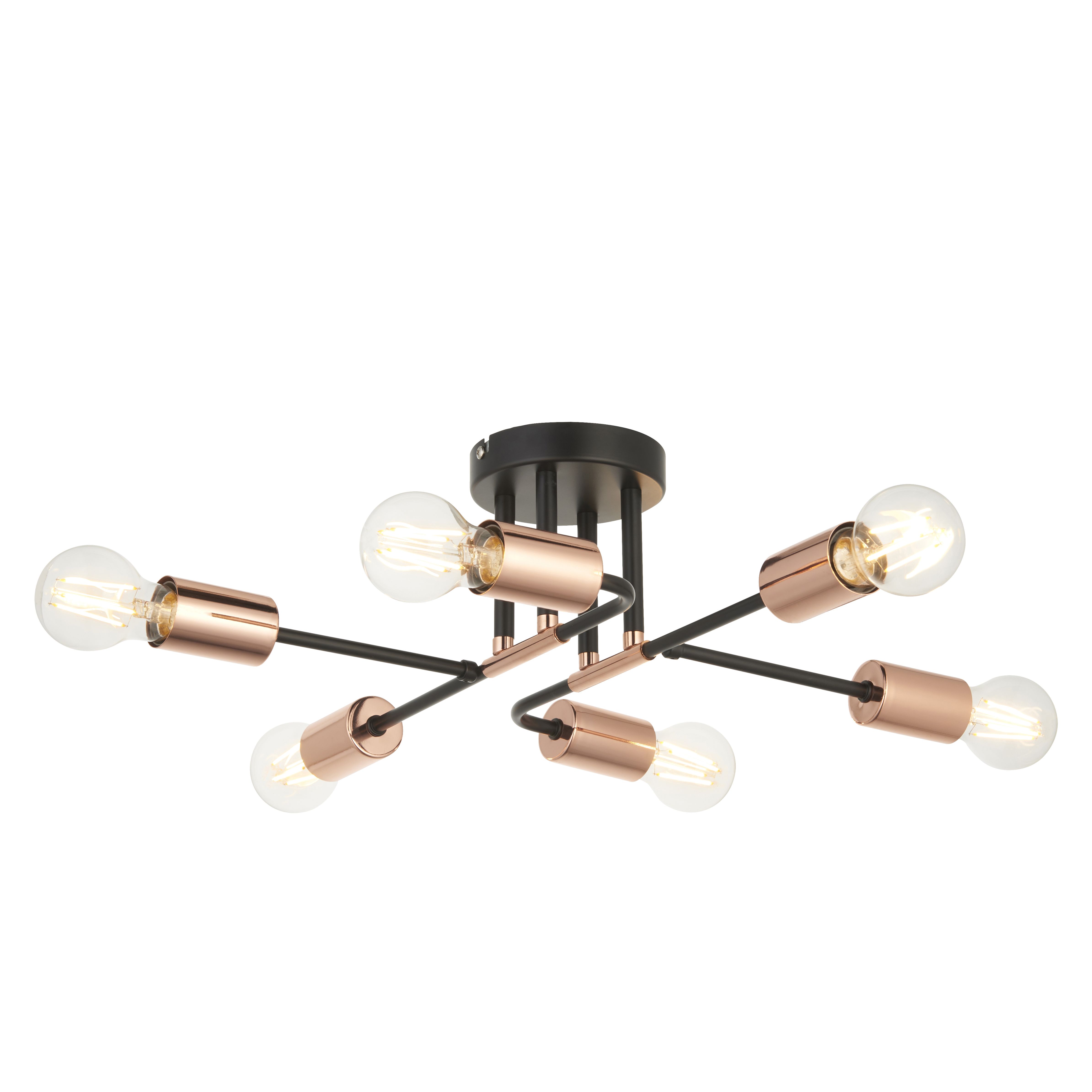 GoodHome Detroit Vintage Metal Black Copper effect 6 Lamp Ceiling light