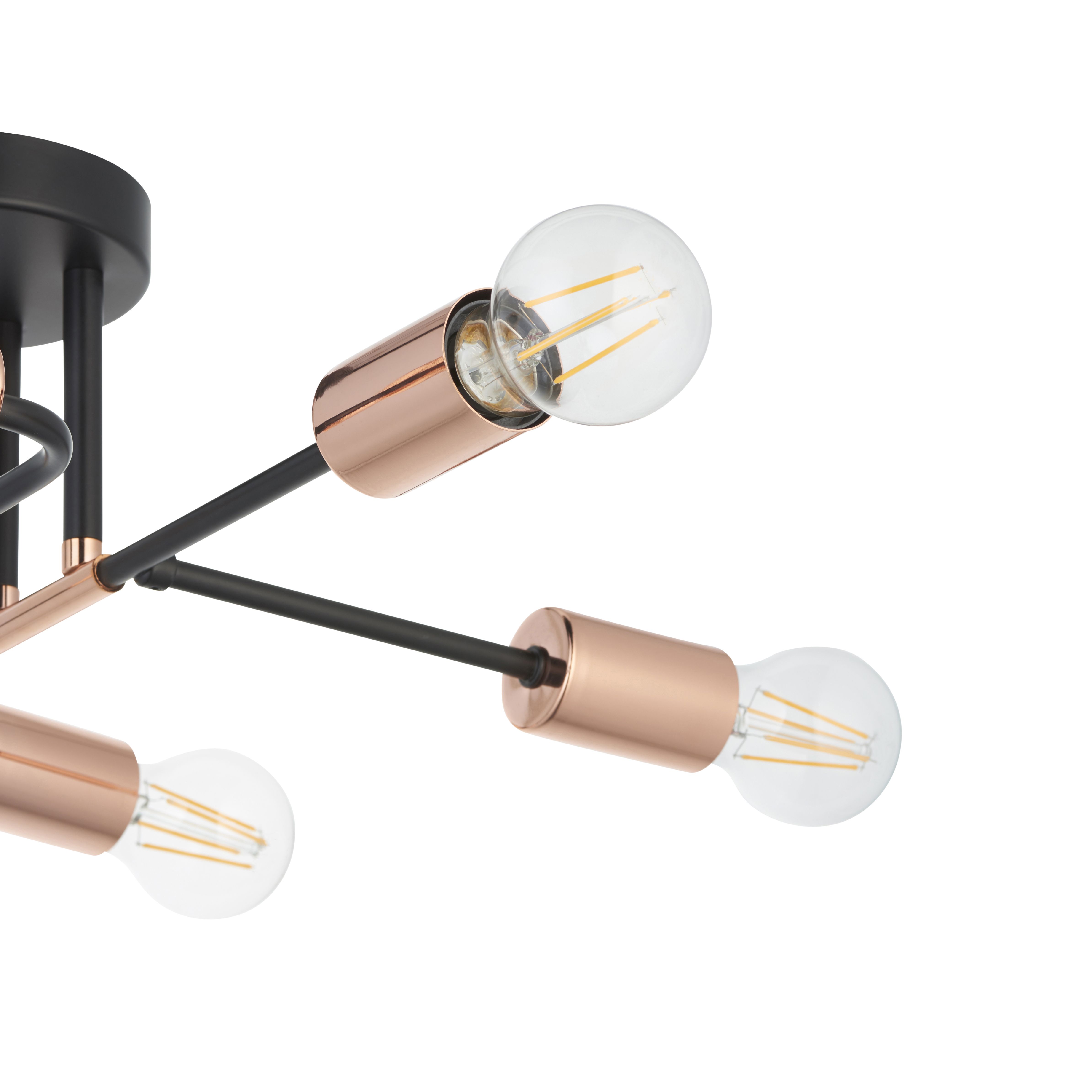 GoodHome Detroit Vintage Metal Black Copper effect 6 Lamp Ceiling light