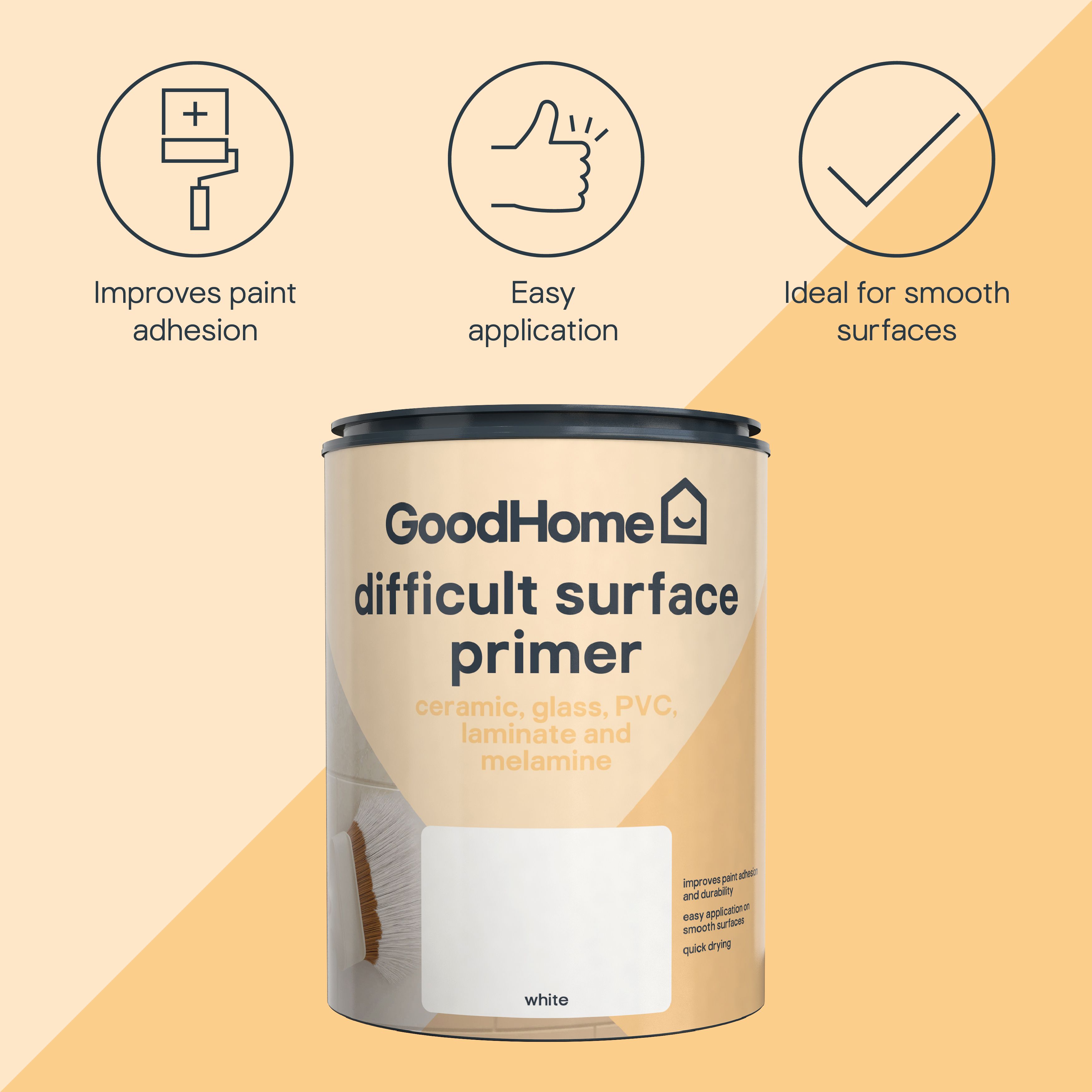 GOODHOME DIFFICULT SURFACES WHITE PRIMER & UNDERCOAT, 750ML