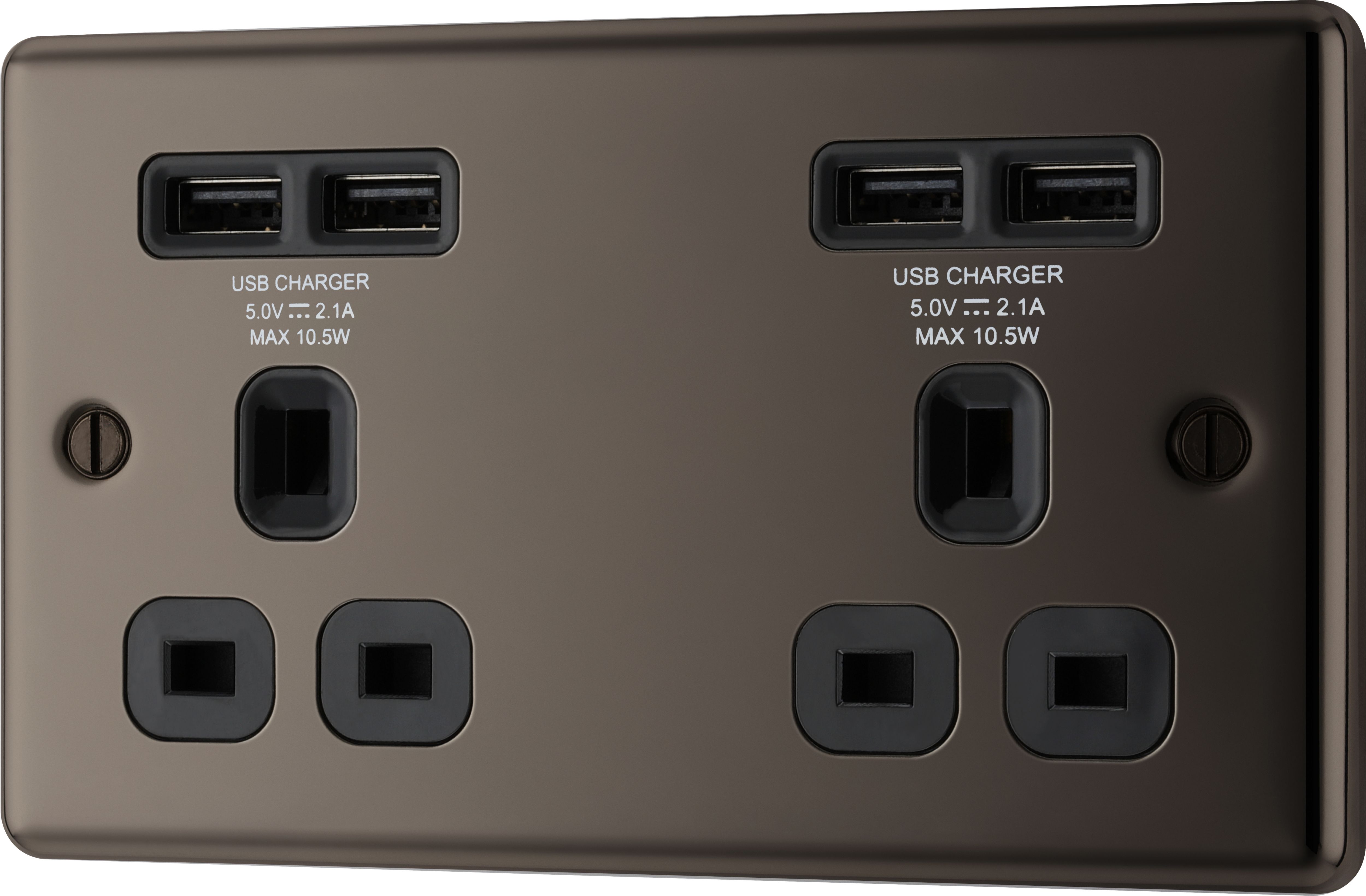 GoodHome Double 13A Gloss Black Socket with USB x4 4.2A | DIY at B&Q