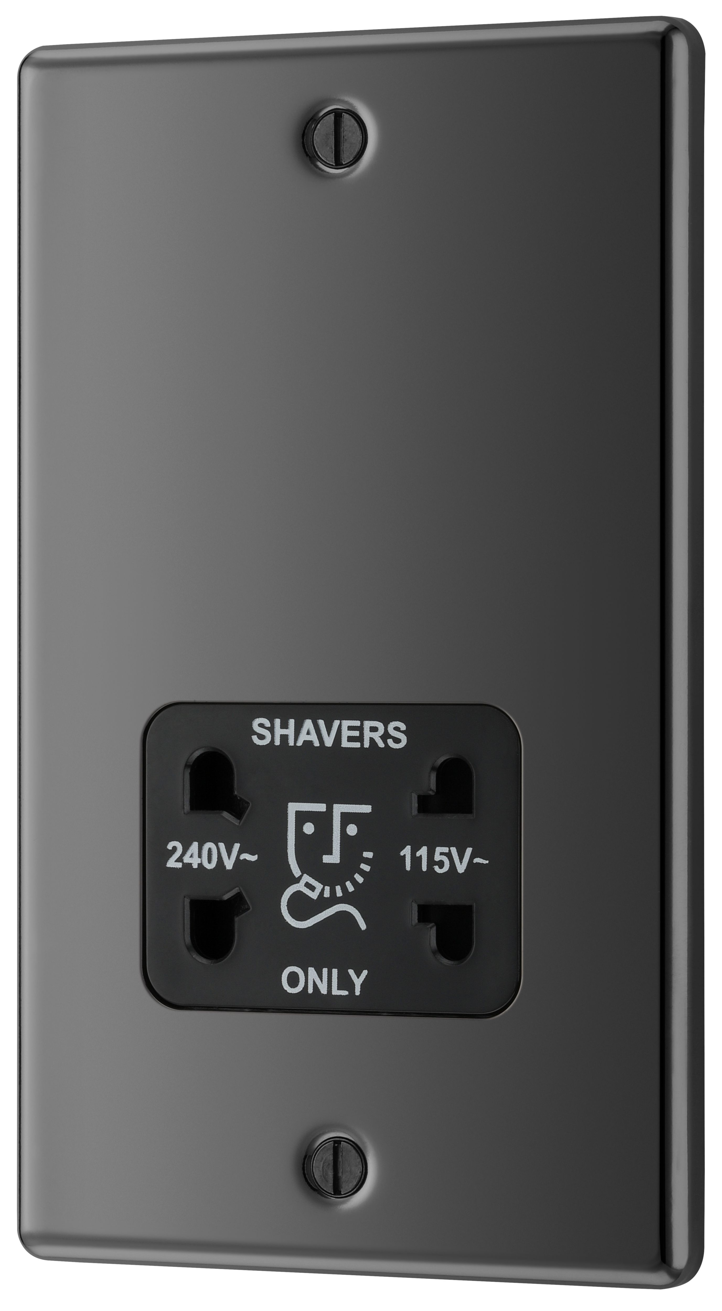 GoodHome Double Raised rounded Screwed Shaver socket Gloss Black Nickel ...