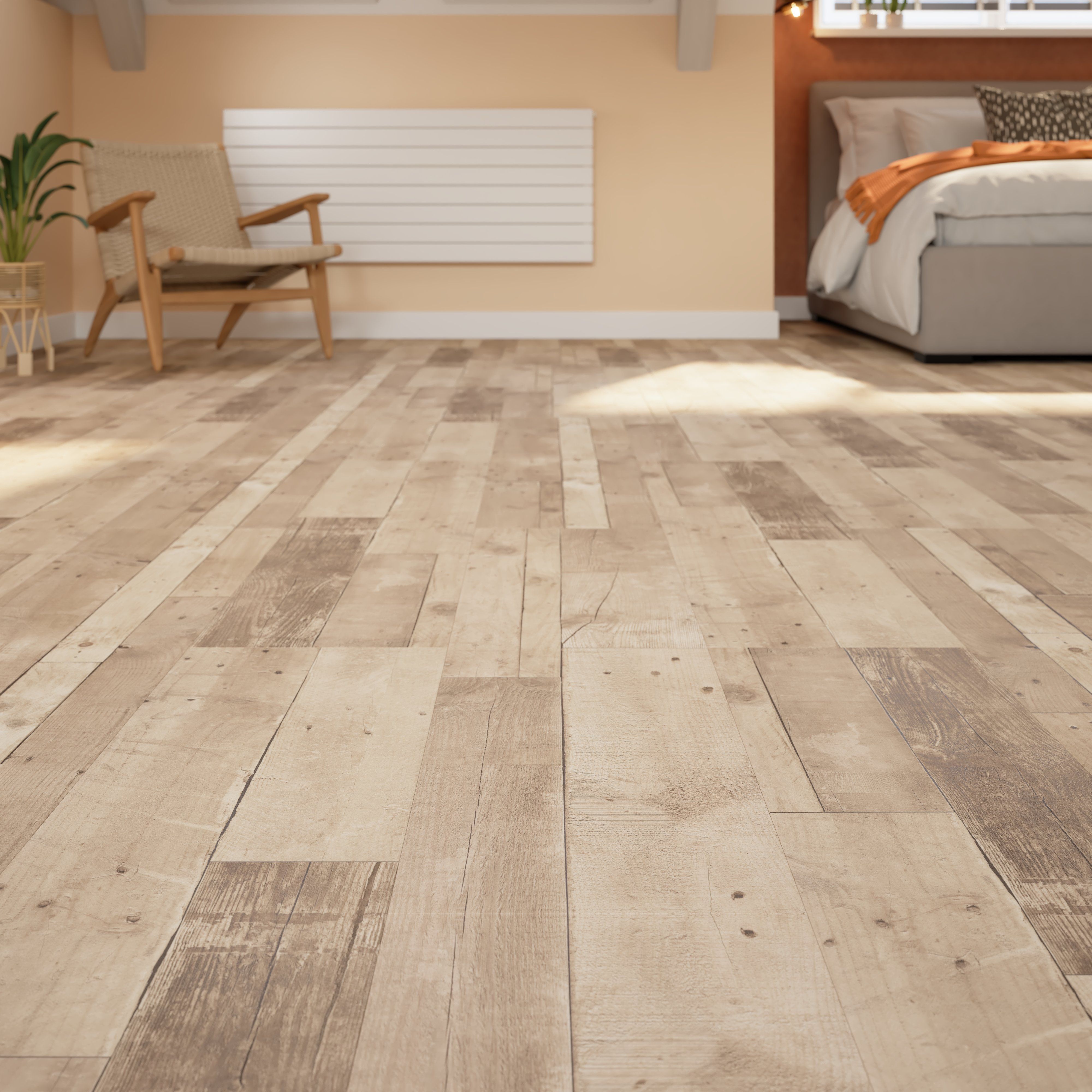 GoodHome Dunwich Blond & Light Brown Patchwork Mixed wood effect ...