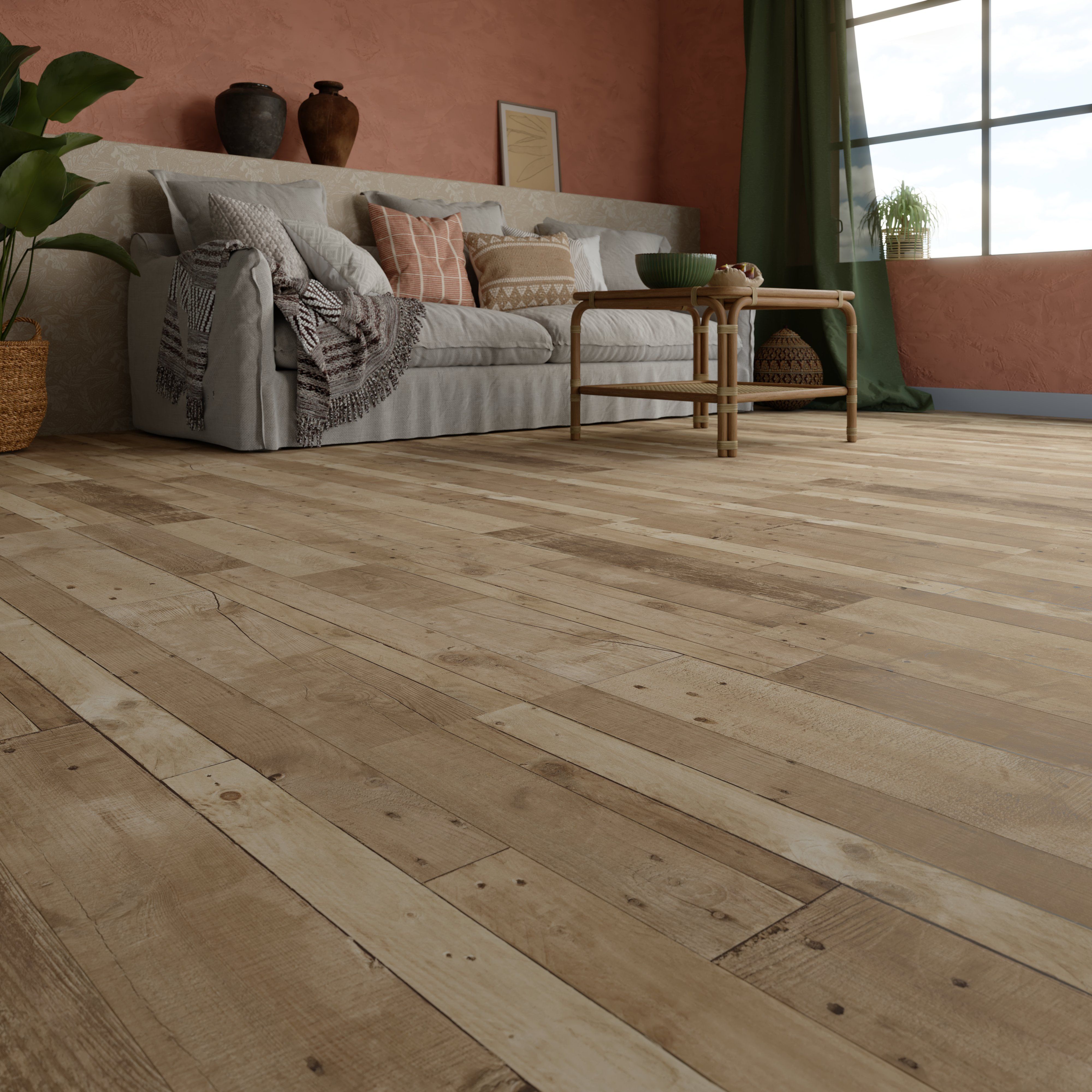 GoodHome Dunwich Blond & light oak Patchwork Natural Mixed wood effect ...