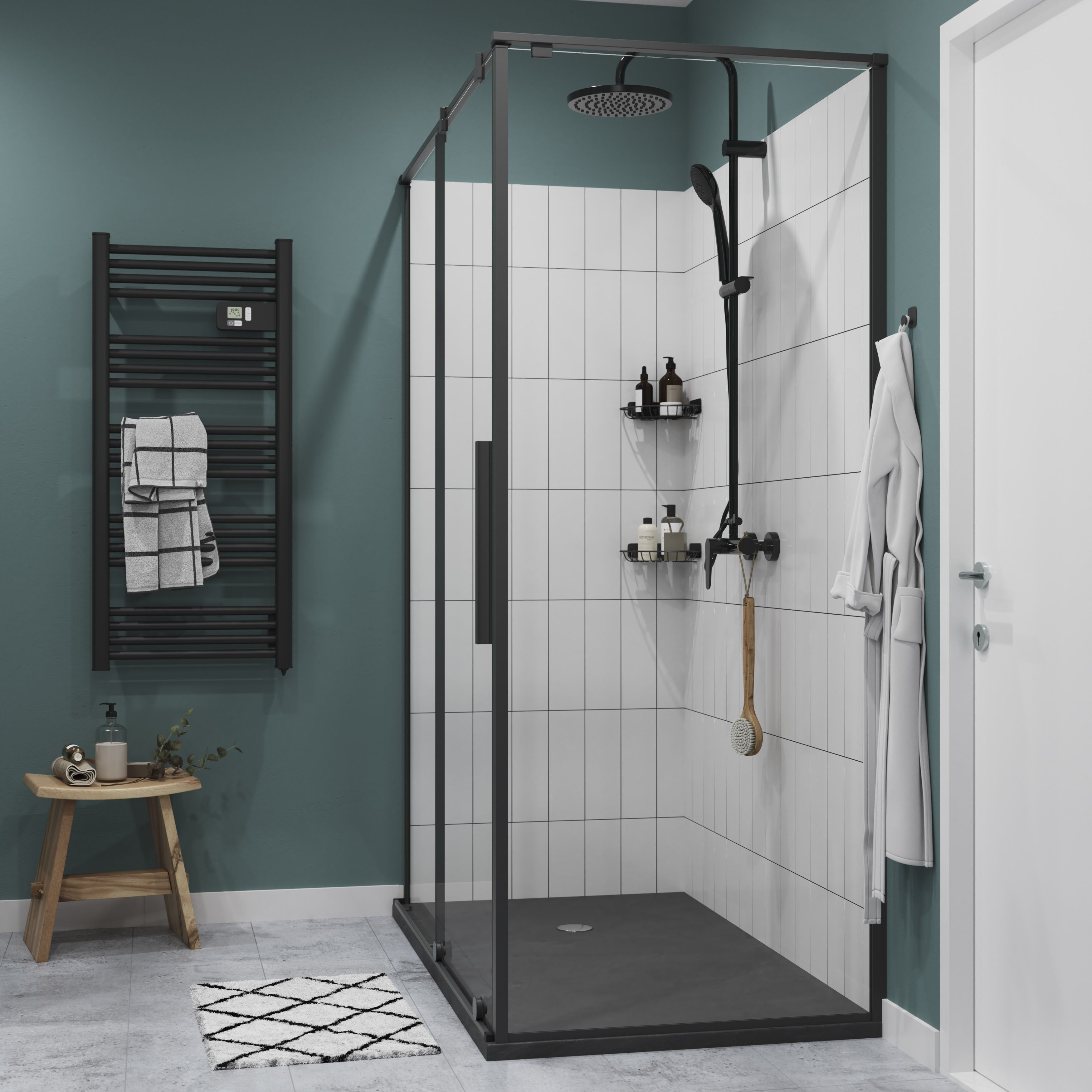 GoodHome Ezili Black Clear glass Fixed Rectangular Side Shower panel (H ...