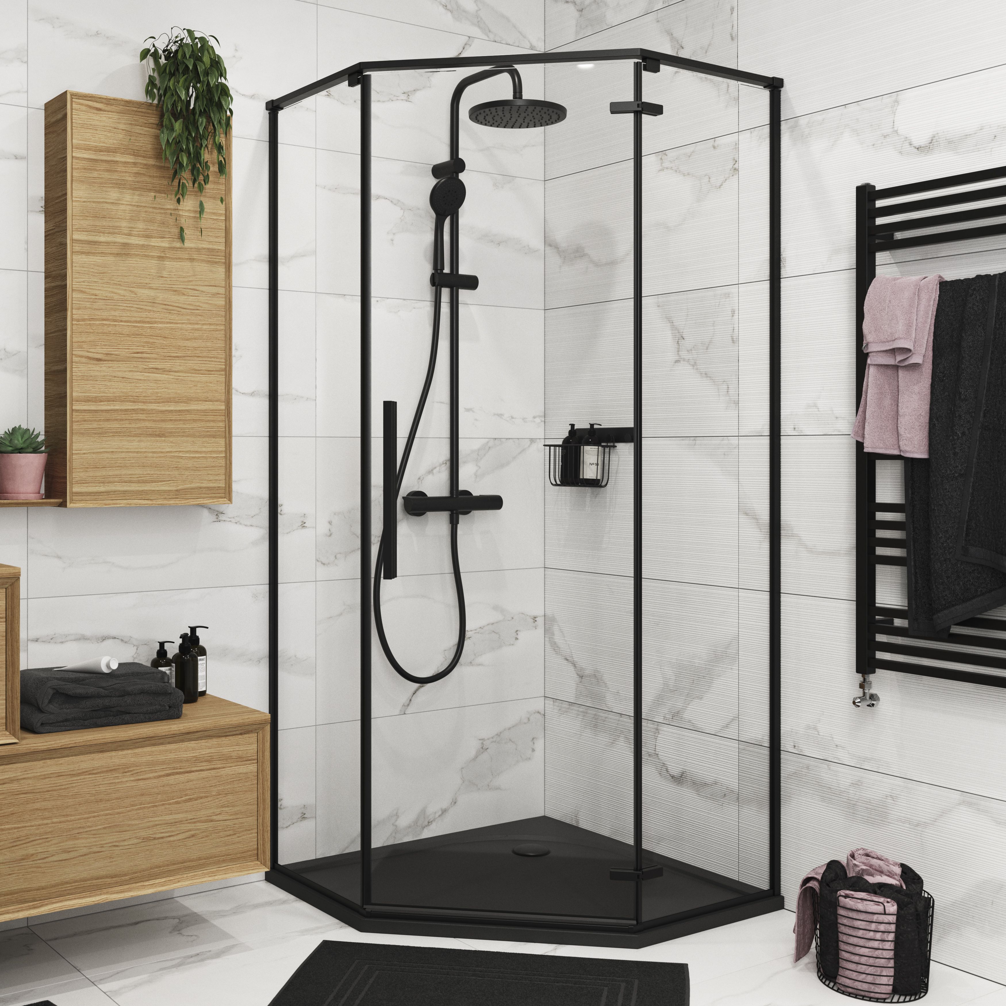 GoodHome Ezili Clear Left or right Corner Shower Enclosure & tray ...