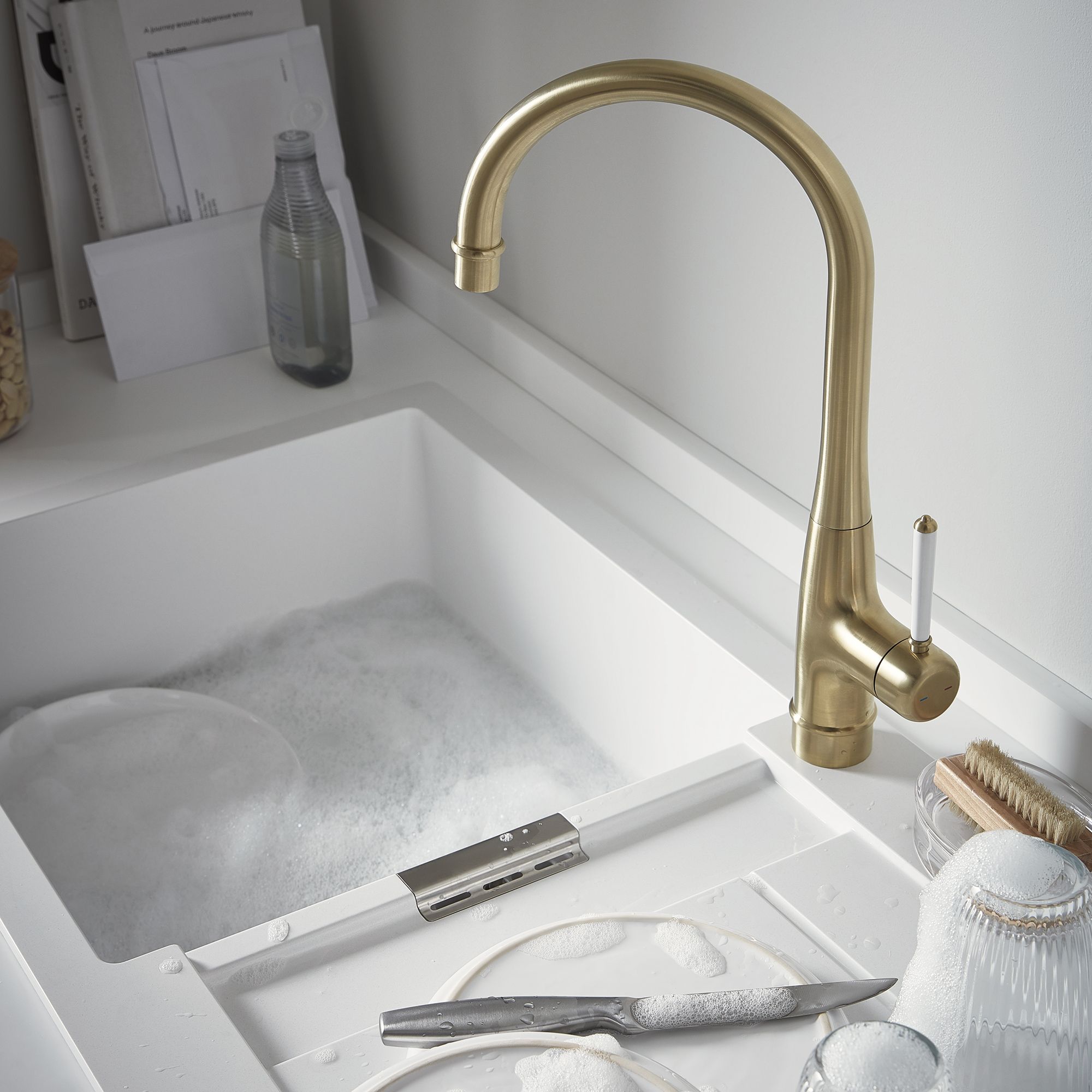 GoodHome Filbert Gold Brass effect Kitchen Side lever Tap | DIY at B&Q
