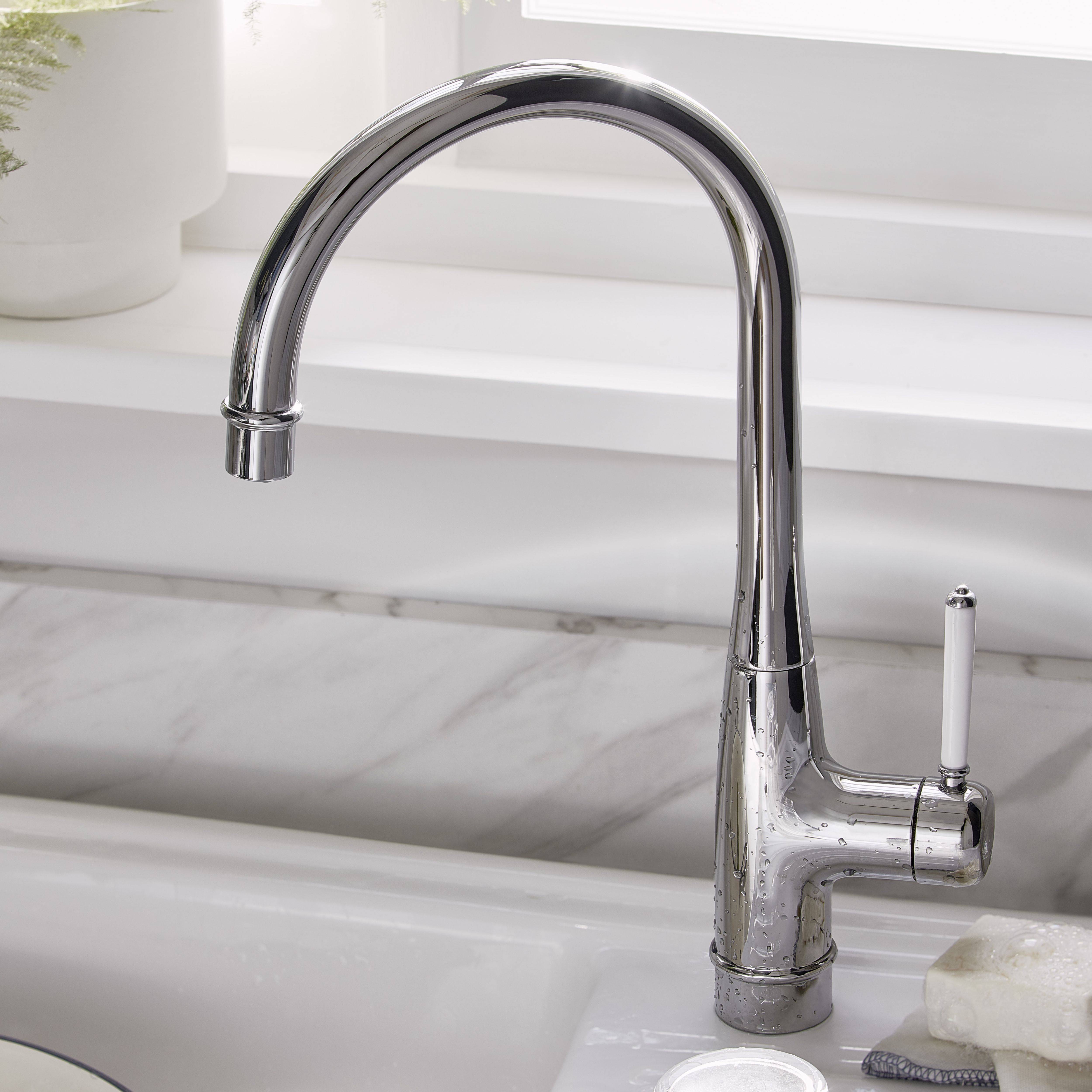 GoodHome Filbert Silver Chrome effect Kitchen Side lever Tap