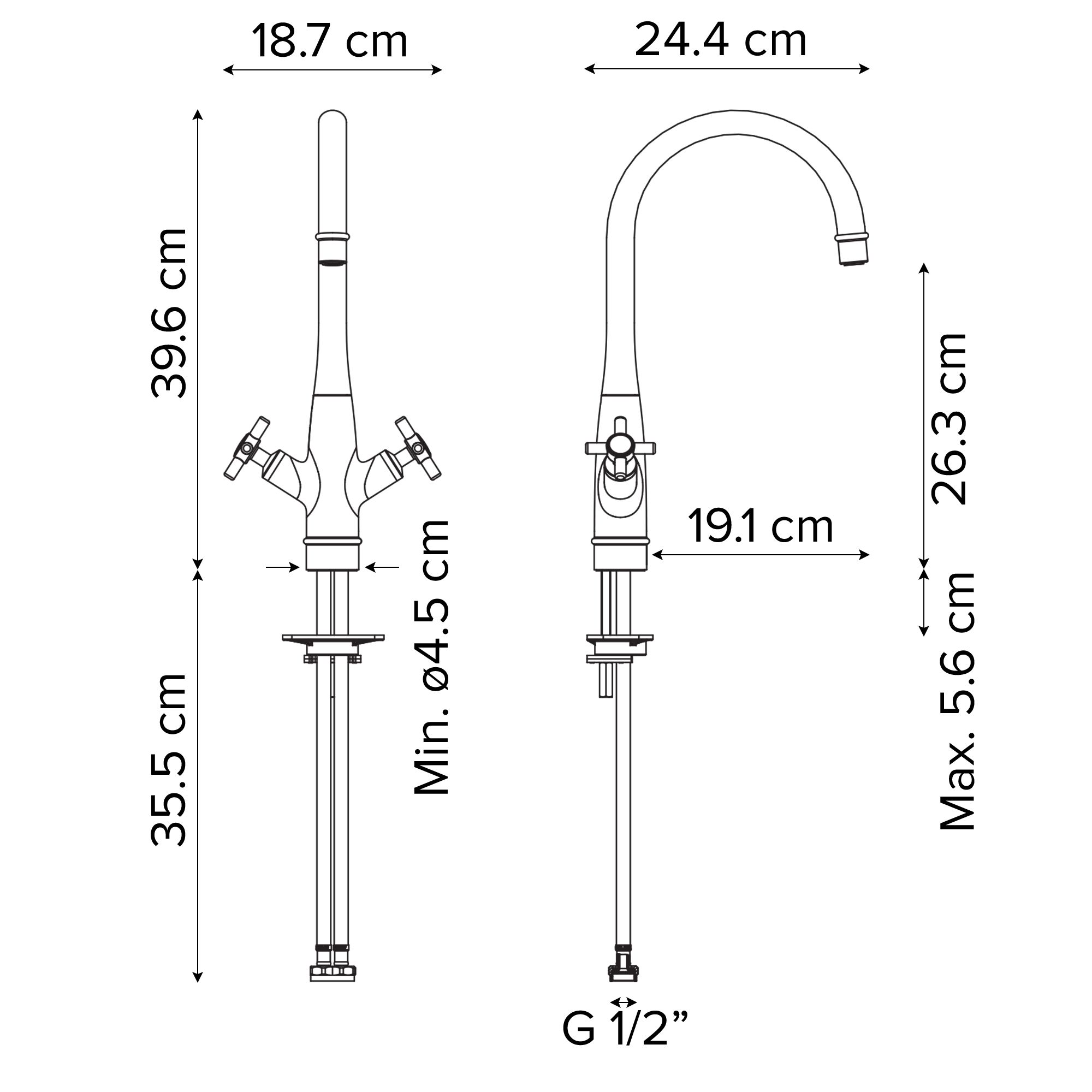 GoodHome Filbert Silver Chrome effect Kitchen Twin lever Tap