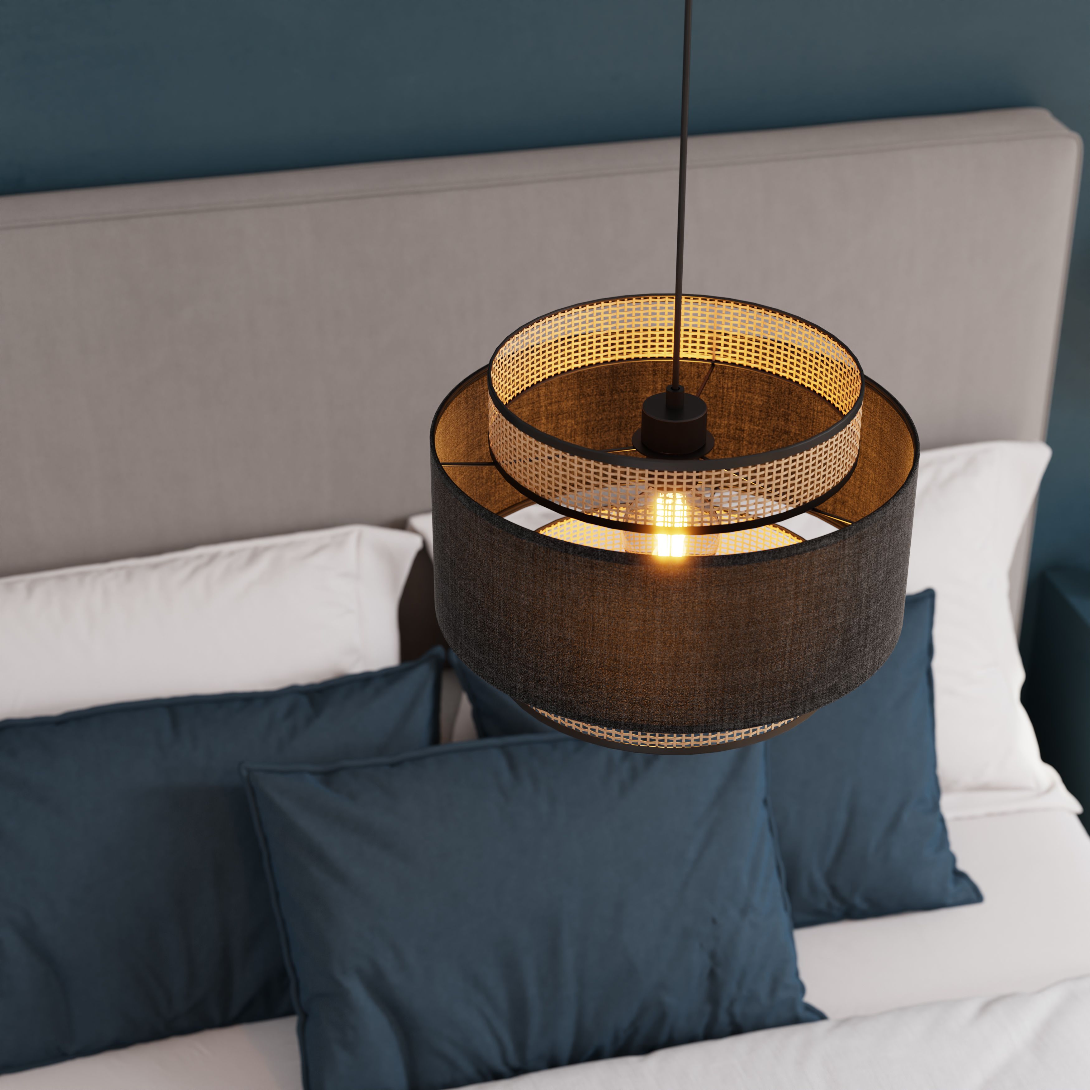 GoodHome Gadwall Black & Natural Round Lamp shade (D)38cm
