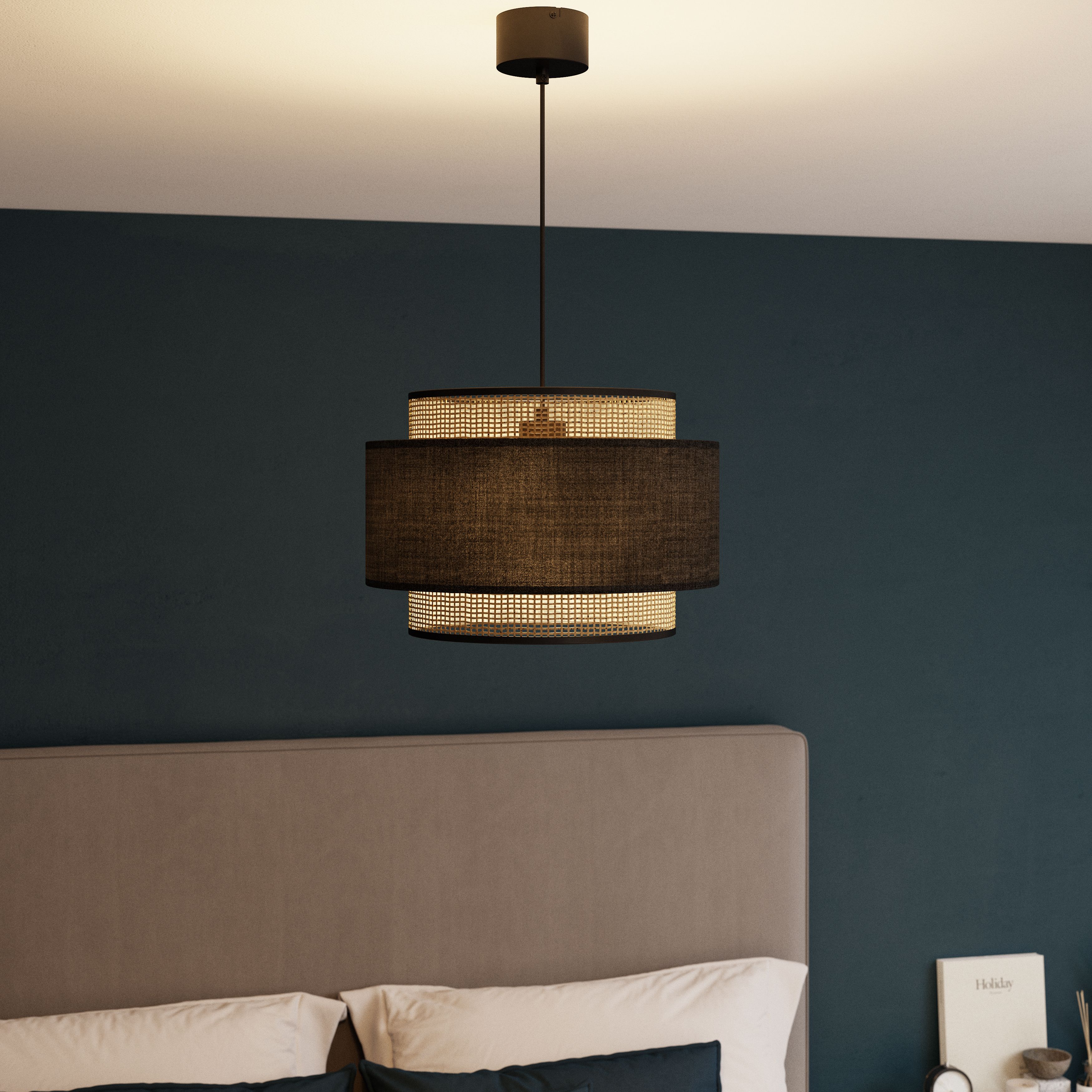 GoodHome Gadwall Black & Natural Round Lamp shade (D)38cm