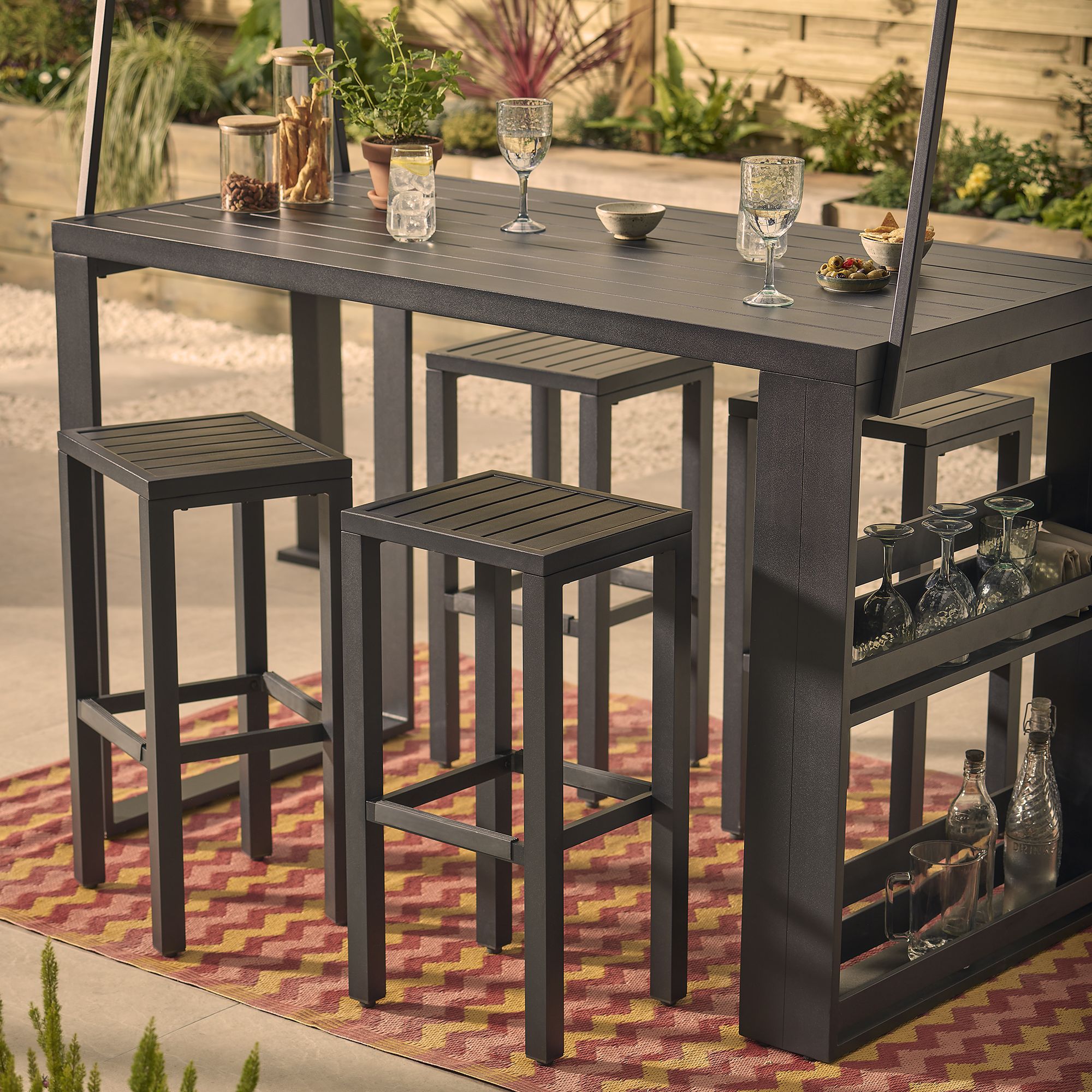 GoodHome Galini Moonless Night Metal 4 seater Bar set