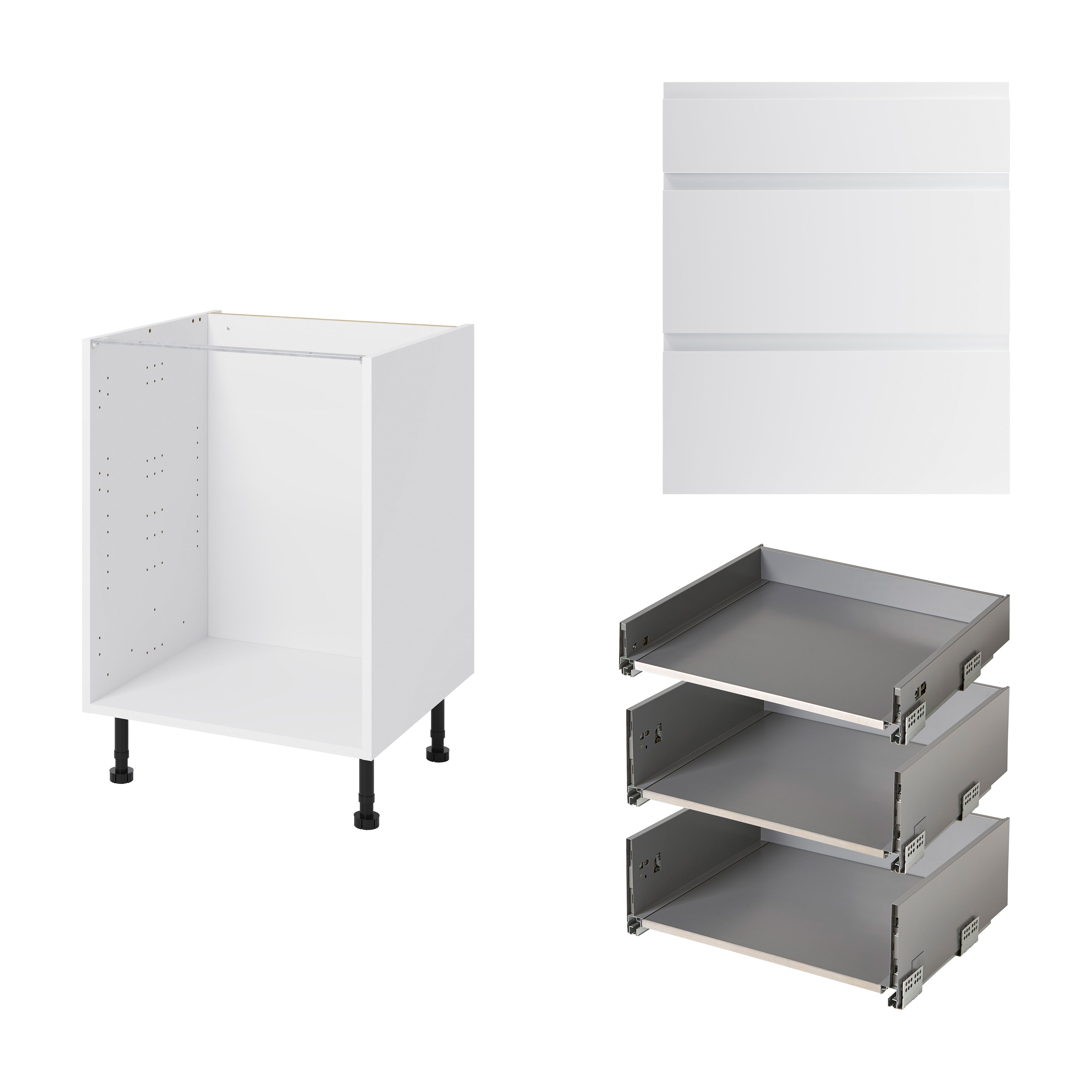 GoodHome Garcinia Gloss light grey Integrated handle 3 Drawer Set Base ...