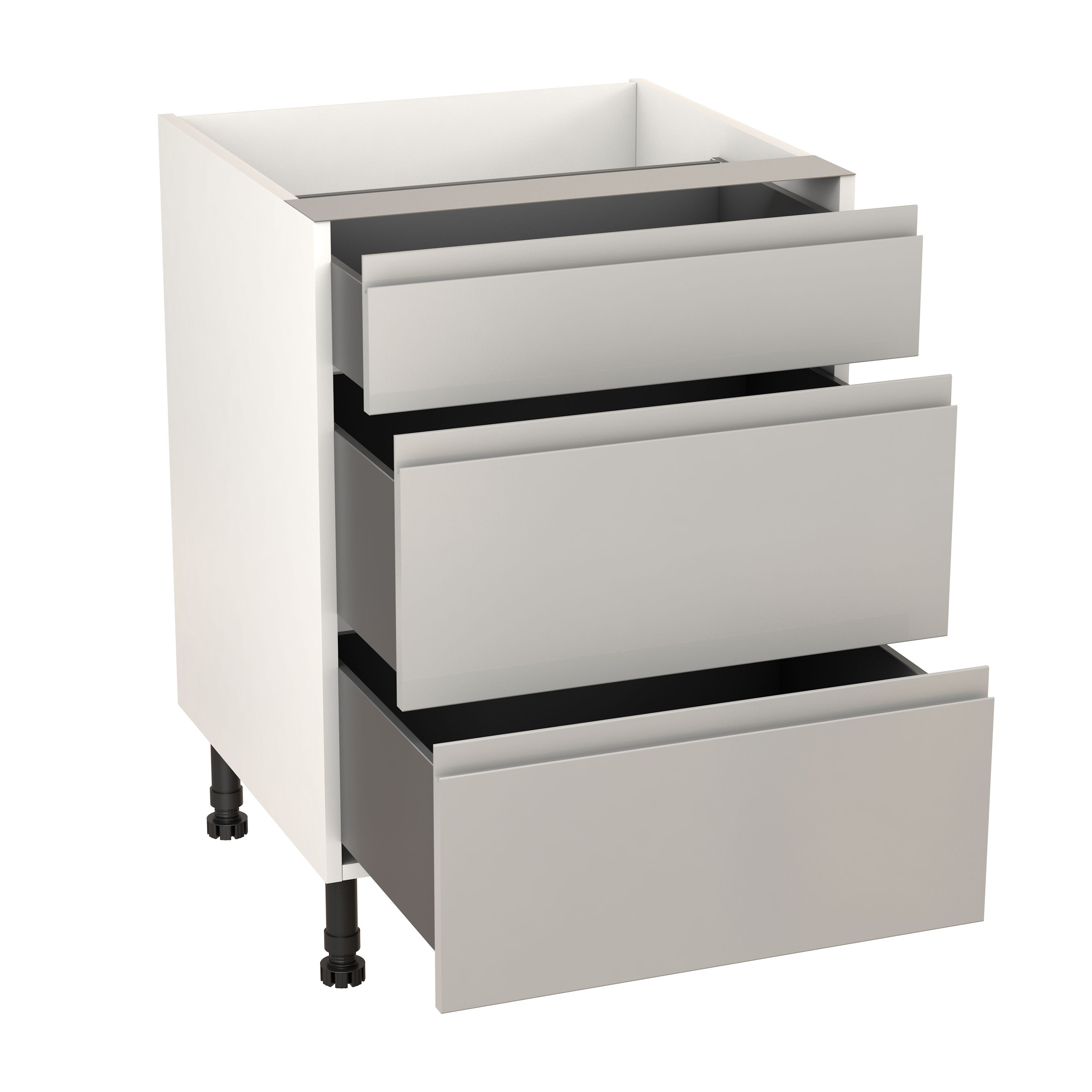 GoodHome Garcinia Gloss light grey Integrated handle 3 Drawer Set Base ...