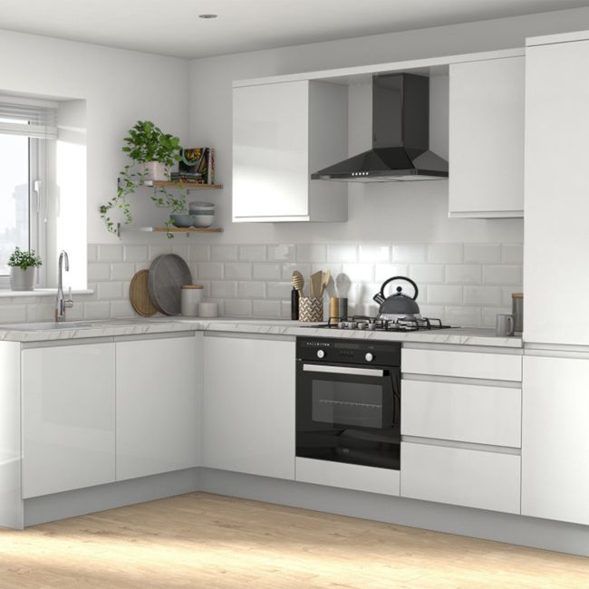 GoodHome Garcinia Gloss white integrated handle Wall Kitchen cabinet (W ...