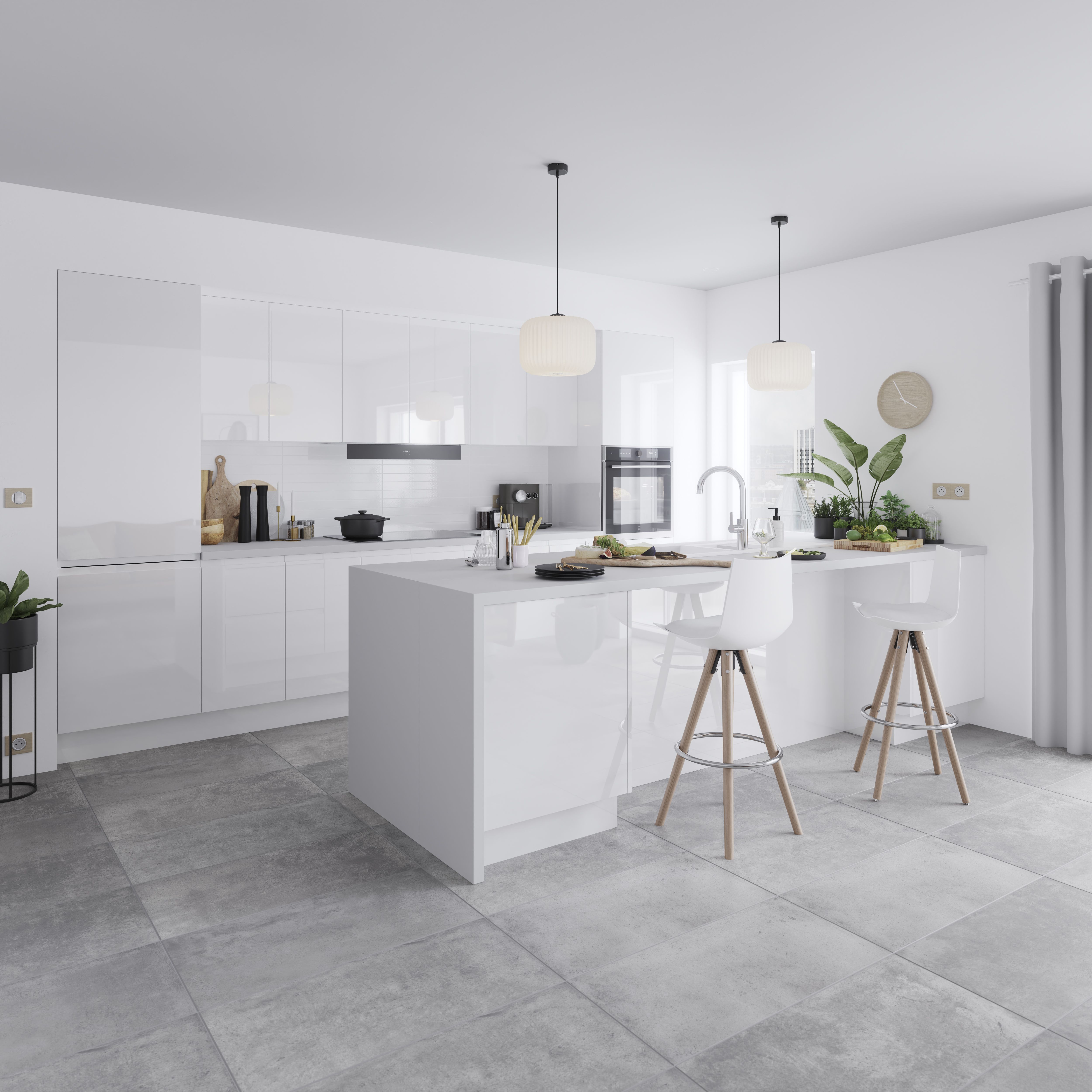 GoodHome Garcinia Integrated handle Gloss white Contemporary Door ...