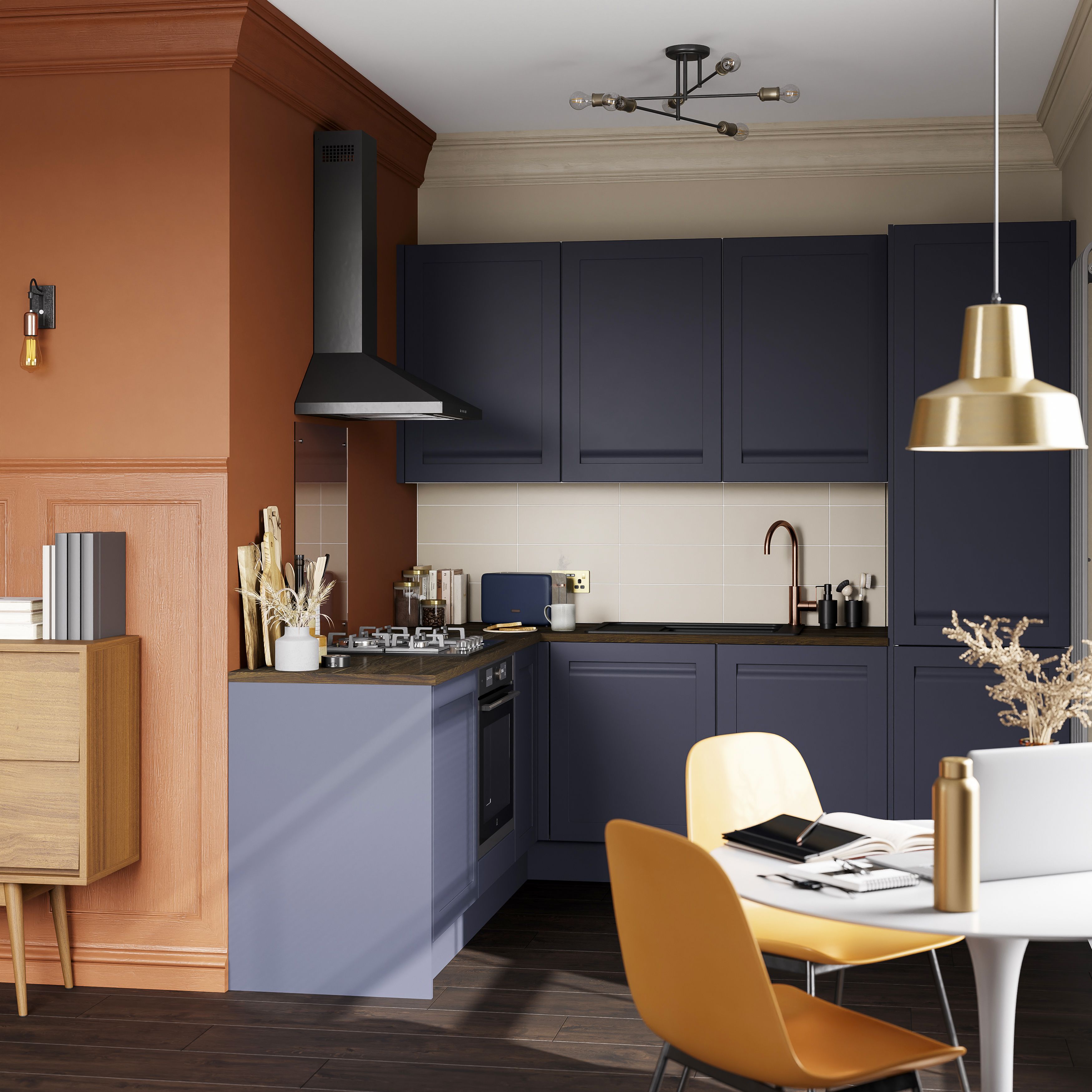 GoodHome Garcinia Integrated handle Matt navy blue Shaker 50:50 Larder ...