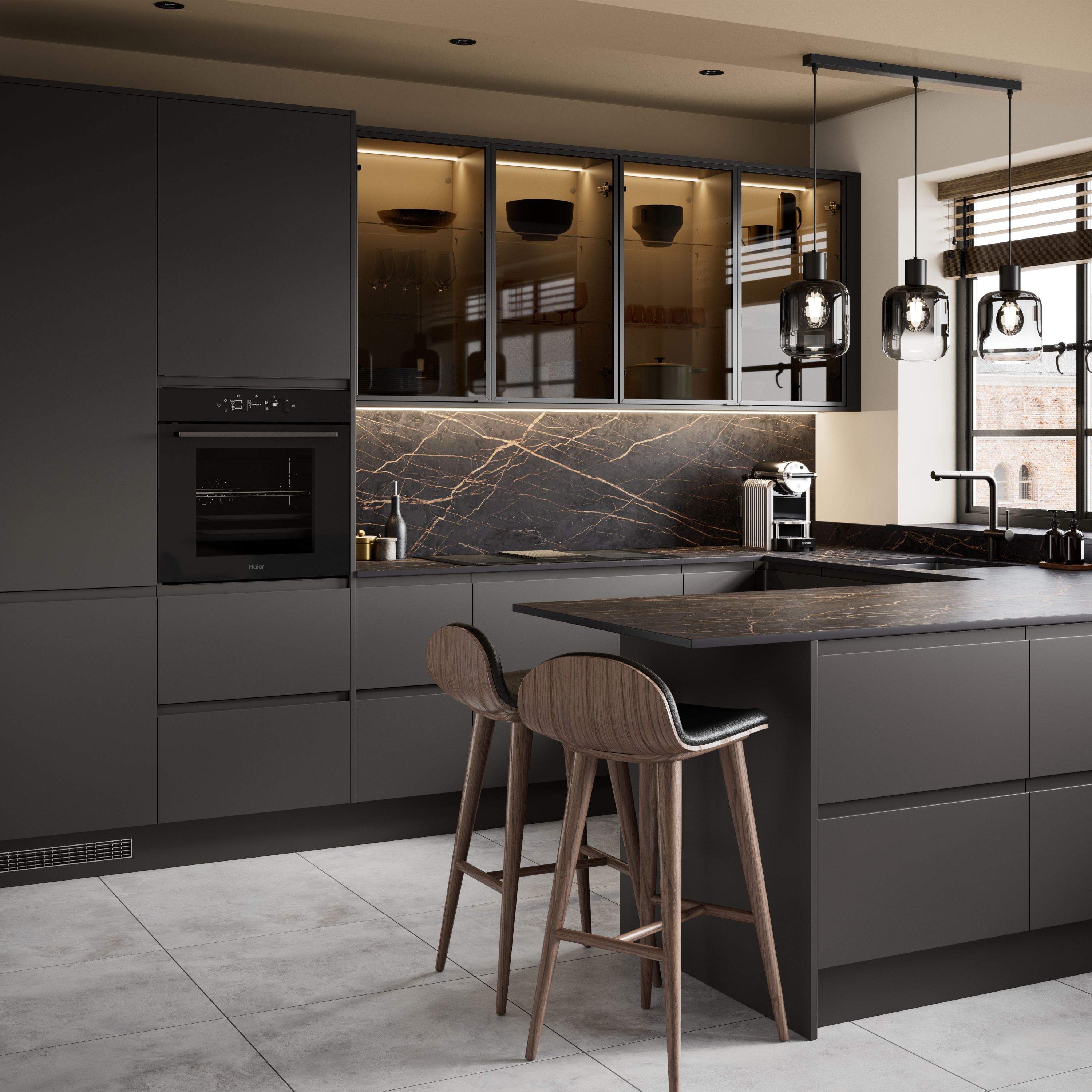 GoodHome Garcinia Matt carbon Standard Breakfast bar back panel (H ...