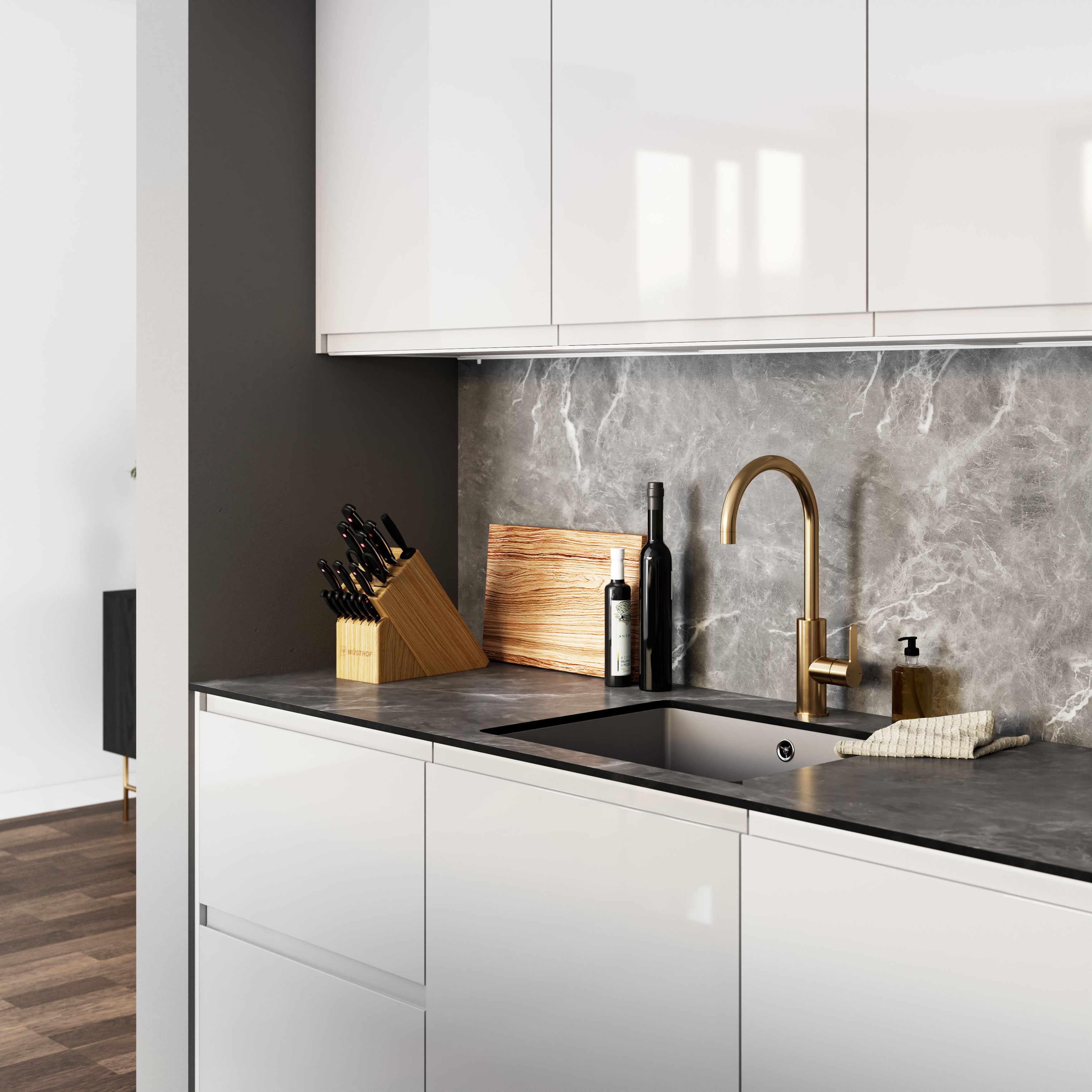 GoodHome Grey Marble effect Paper & resin Back panel, (H)600mm (W ...