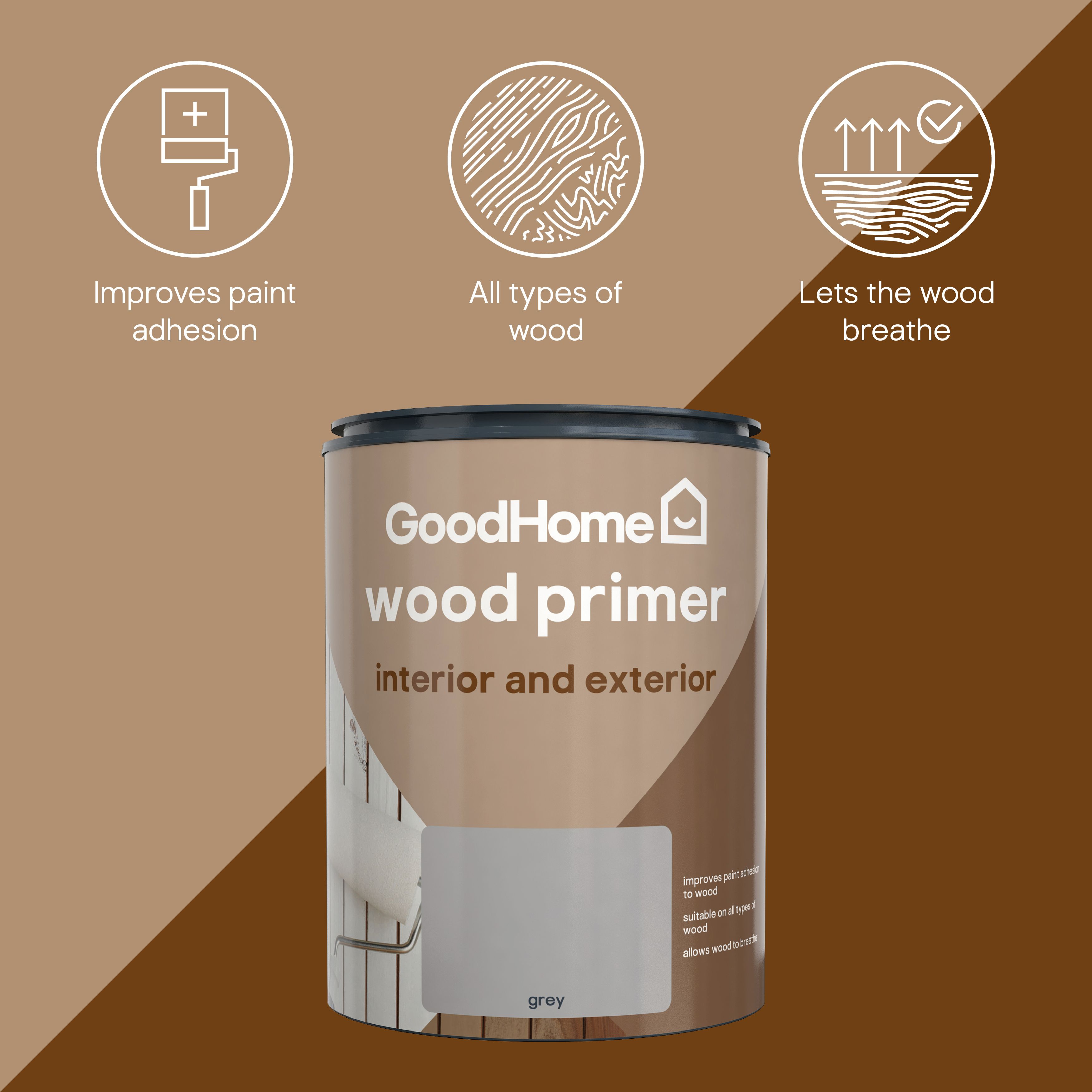 GoodHome Grey Multi-surface Wood Primer & undercoat, 750ml