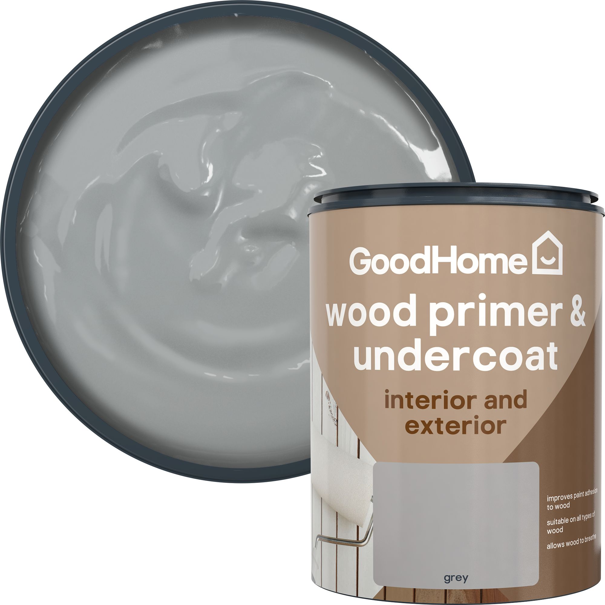 GoodHome Grey Multi-surface Wood Primer & undercoat, 750ml