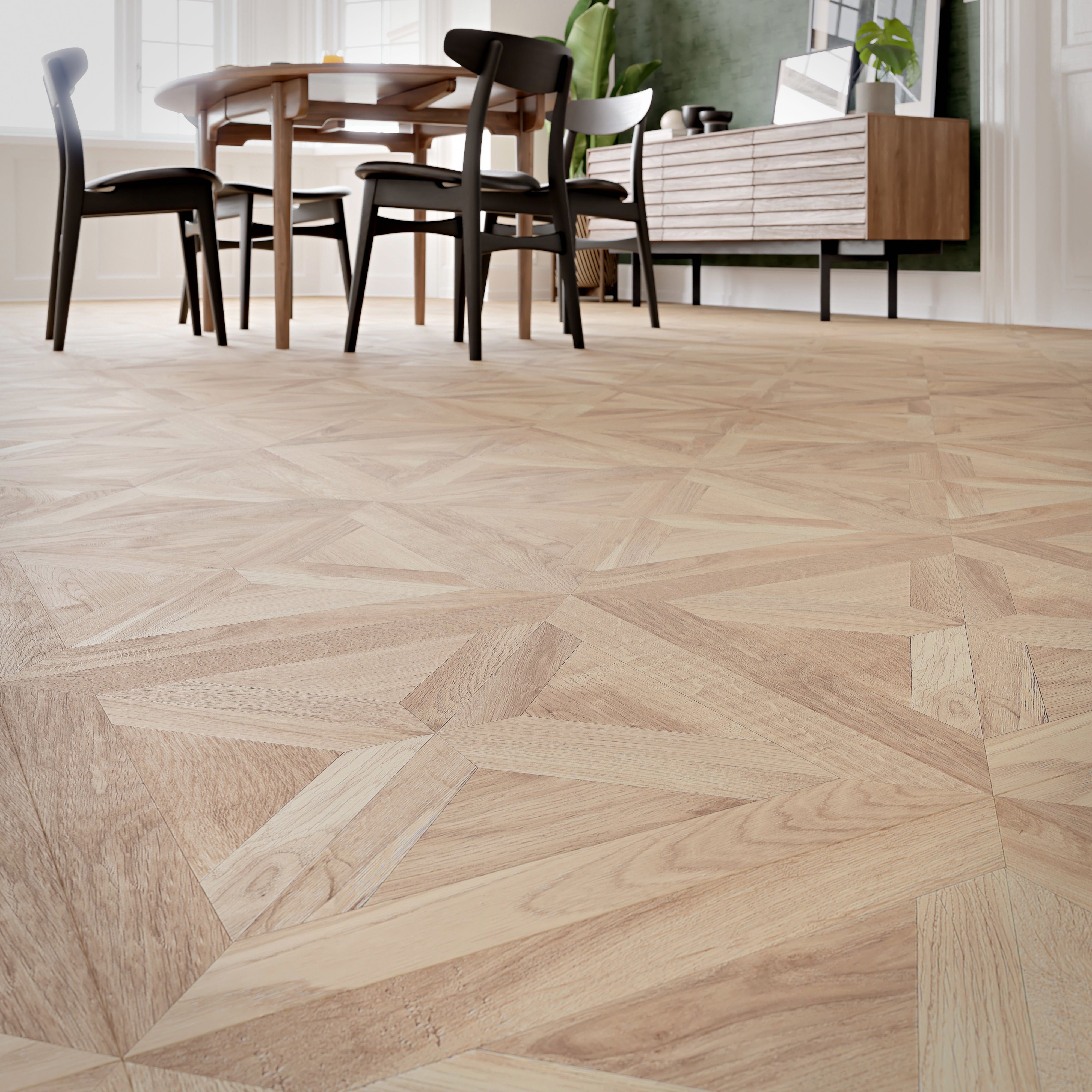 GoodHome Hackney Marquetry Natural oak effect Embossed Laminate ...