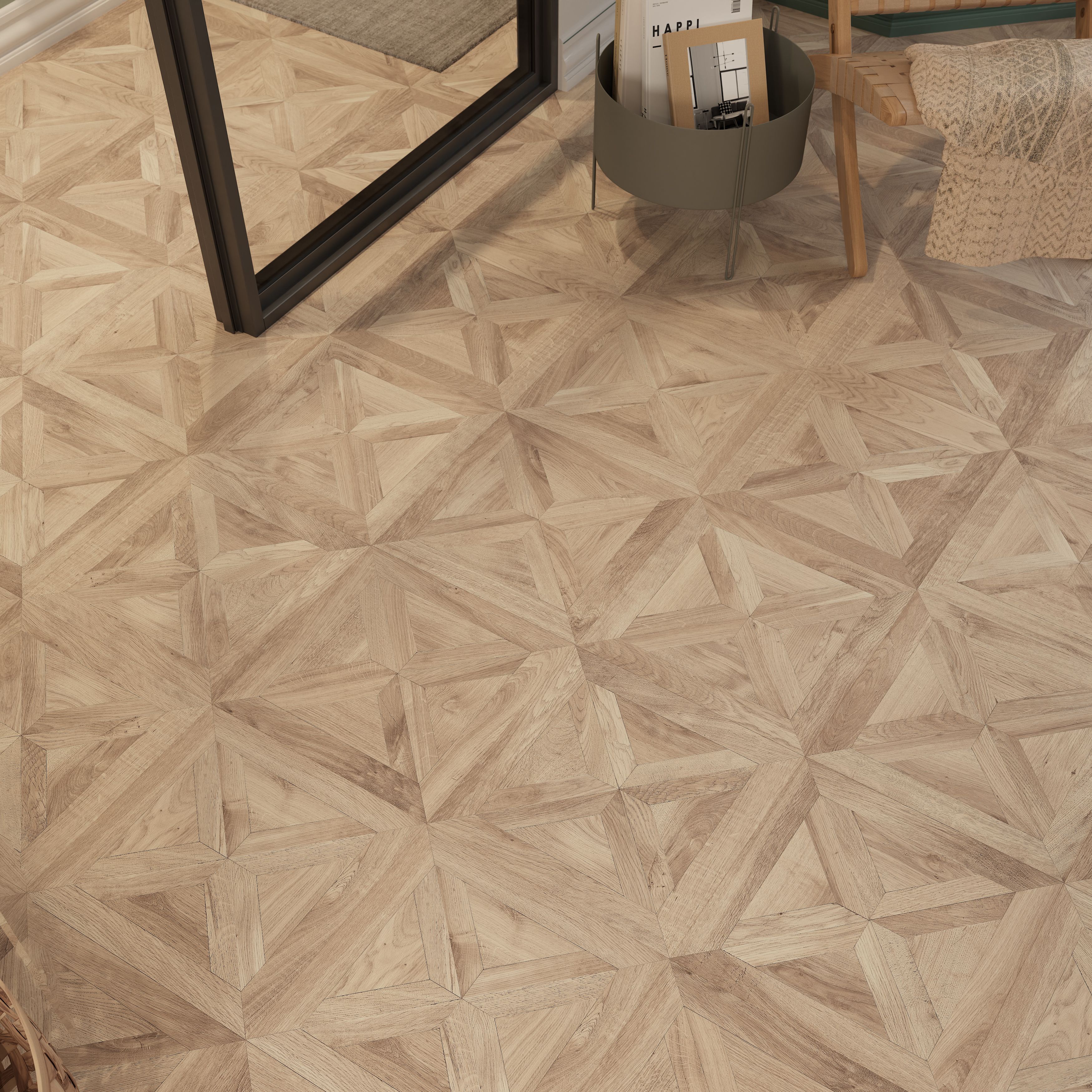 GoodHome Hackney Marquetry Natural oak effect Embossed Laminate ...